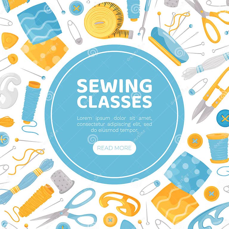 Sewing Banner Design with Tools for Handmade Craft Vector Template ...