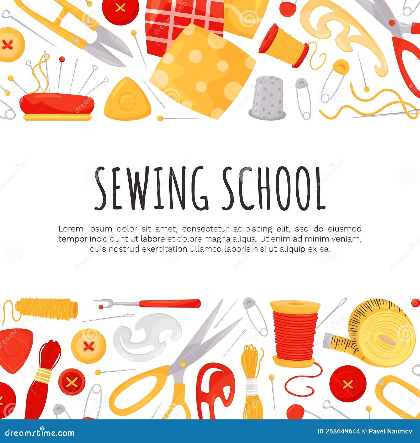 Sewing Banner Design with Tools for Handmade Craft Vector Template ...
