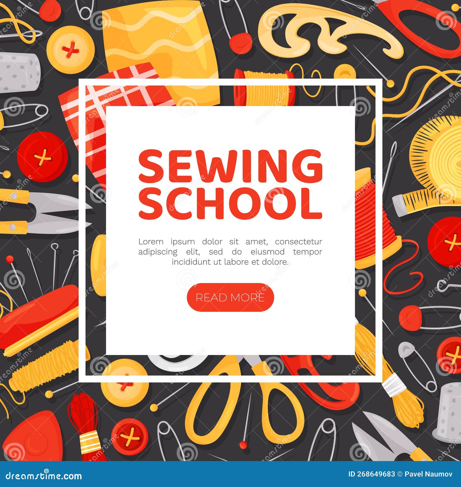 Sewing Banner Design with Tools for Handmade Craft Vector Template ...