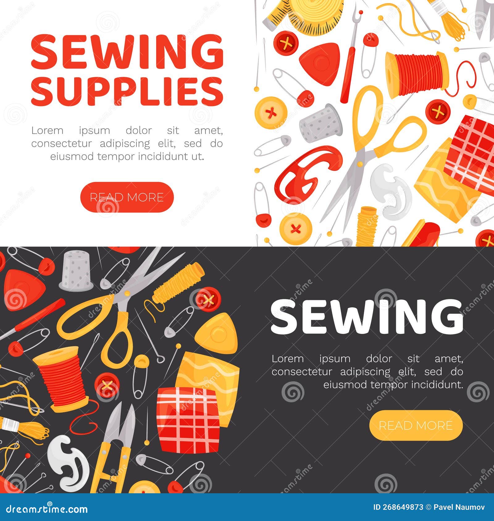 Sewing Banner Design with Tools for Handmade Craft Vector Template ...