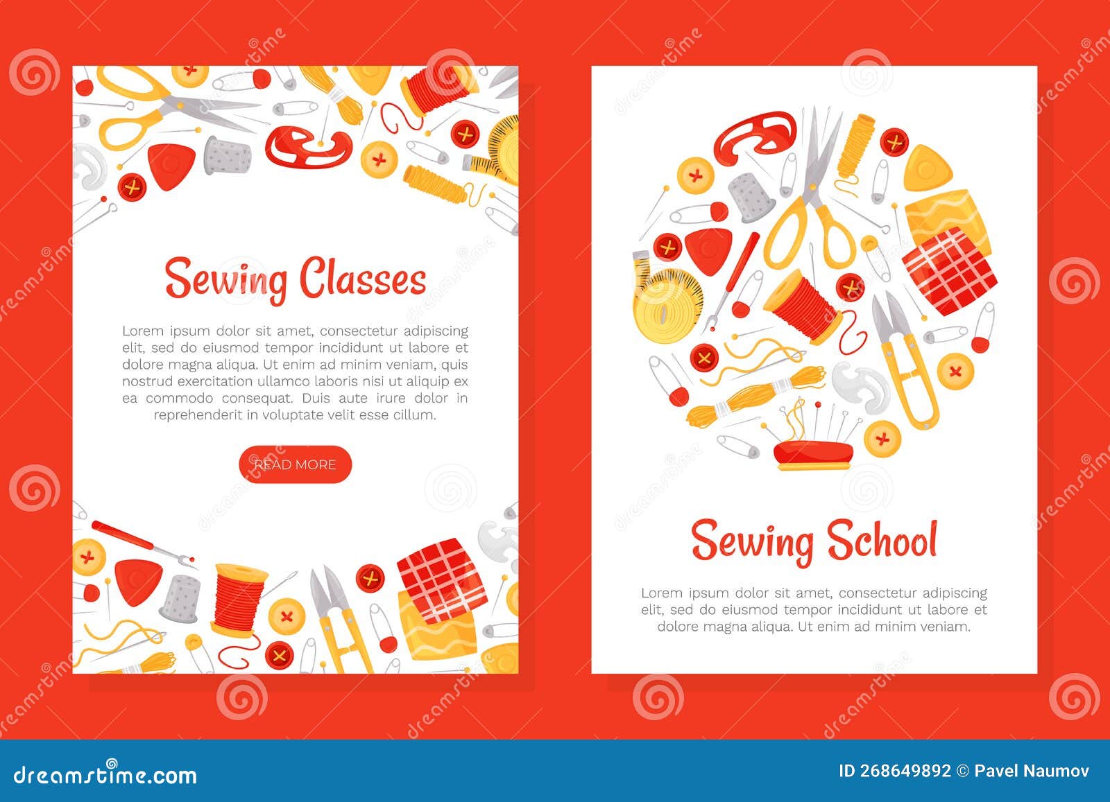 Sewing Banner Design with Tools for Handmade Craft Vector Template ...