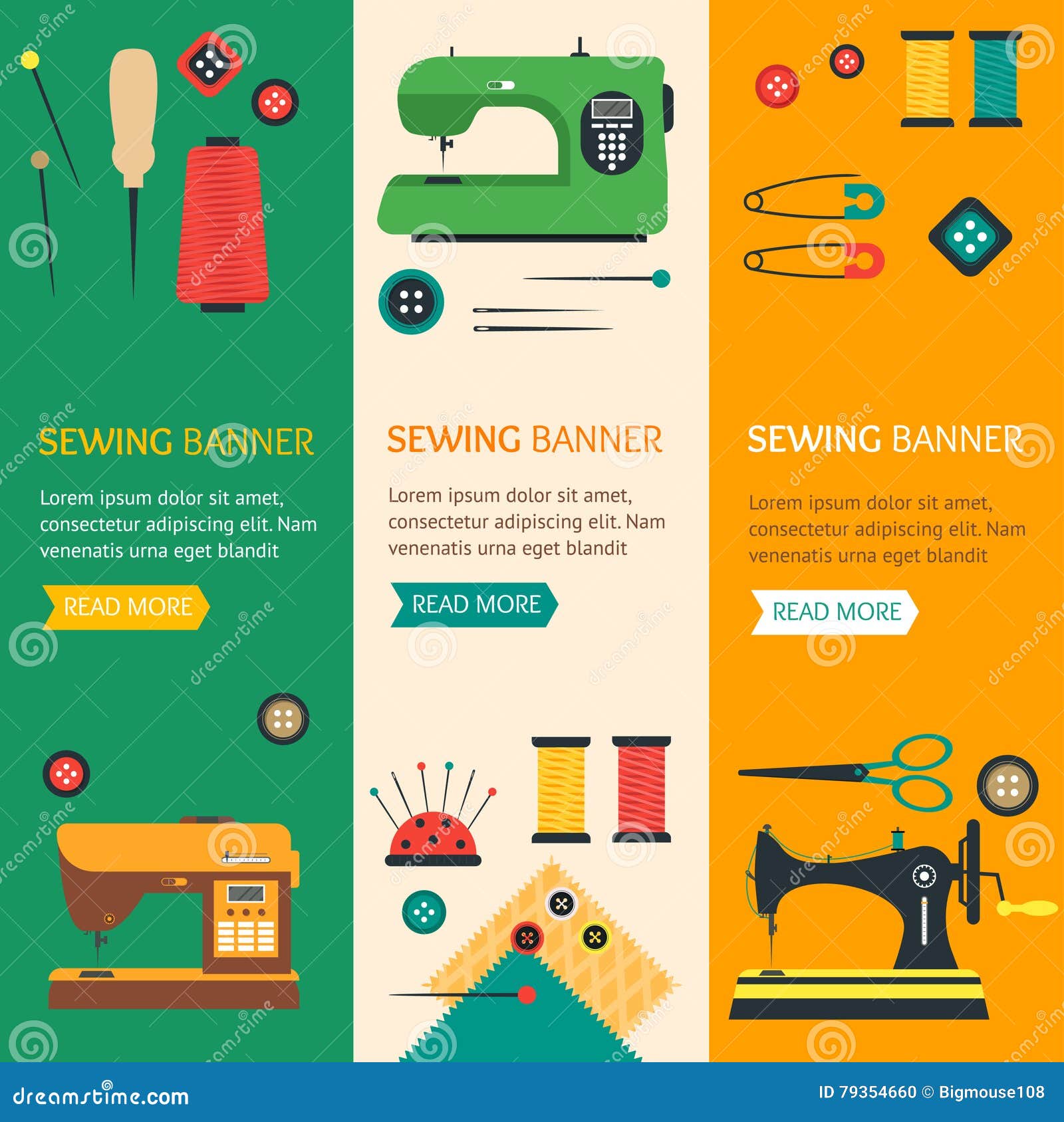 Sewing Banner Flat Design Style. Vector Stock Vector - Illustration of ...