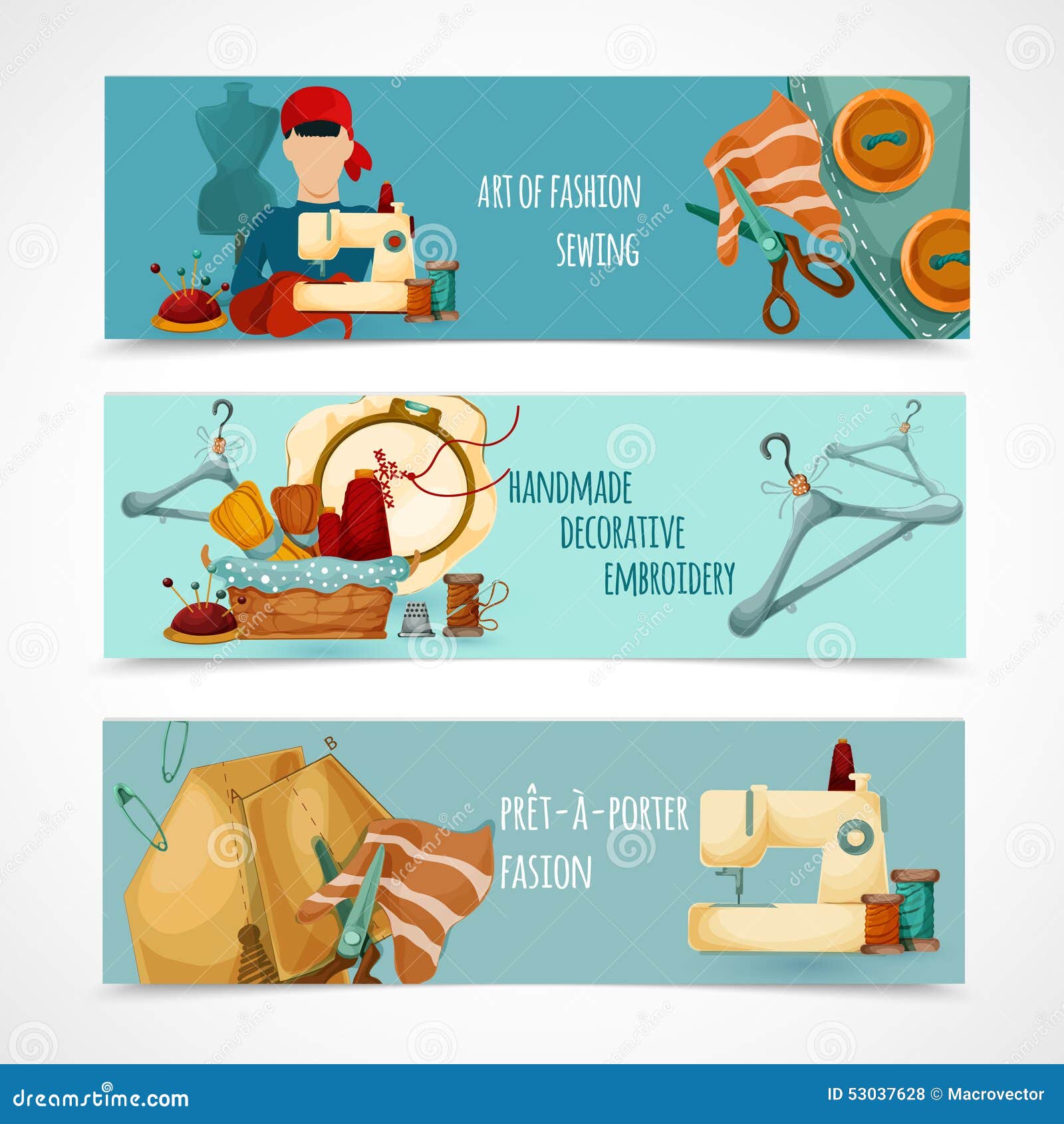 Sewing Banner Set stock vector. Illustration of machine - 53037628