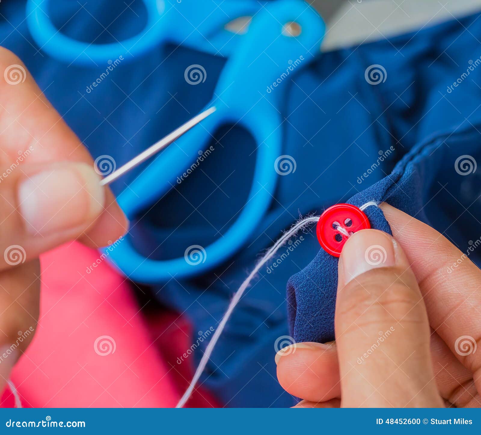 Sewing Button Indicates Cloth Thread and Fasten Stock Photo - Image of ...