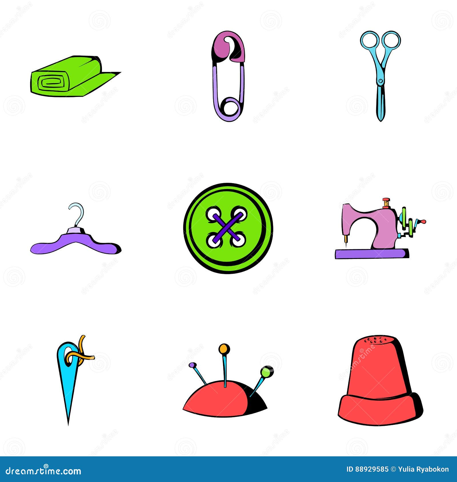 Sewing Clothes Icons Set, Cartoon Style Stock Vector - Illustration of ...