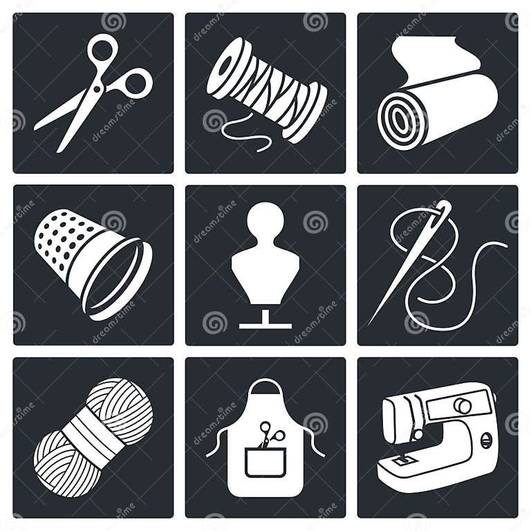 Sewing Clothing Manufacture Icon Collection Stock Illustration