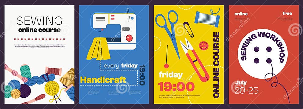 Sewing Course Flyer. Beginners Sewing Course Sketch with Tools and ...