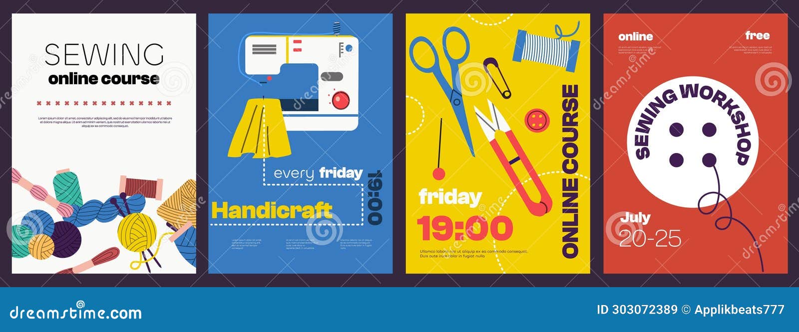 Sewing Course Flyer. Beginners Sewing Course Sketch with Tools and ...