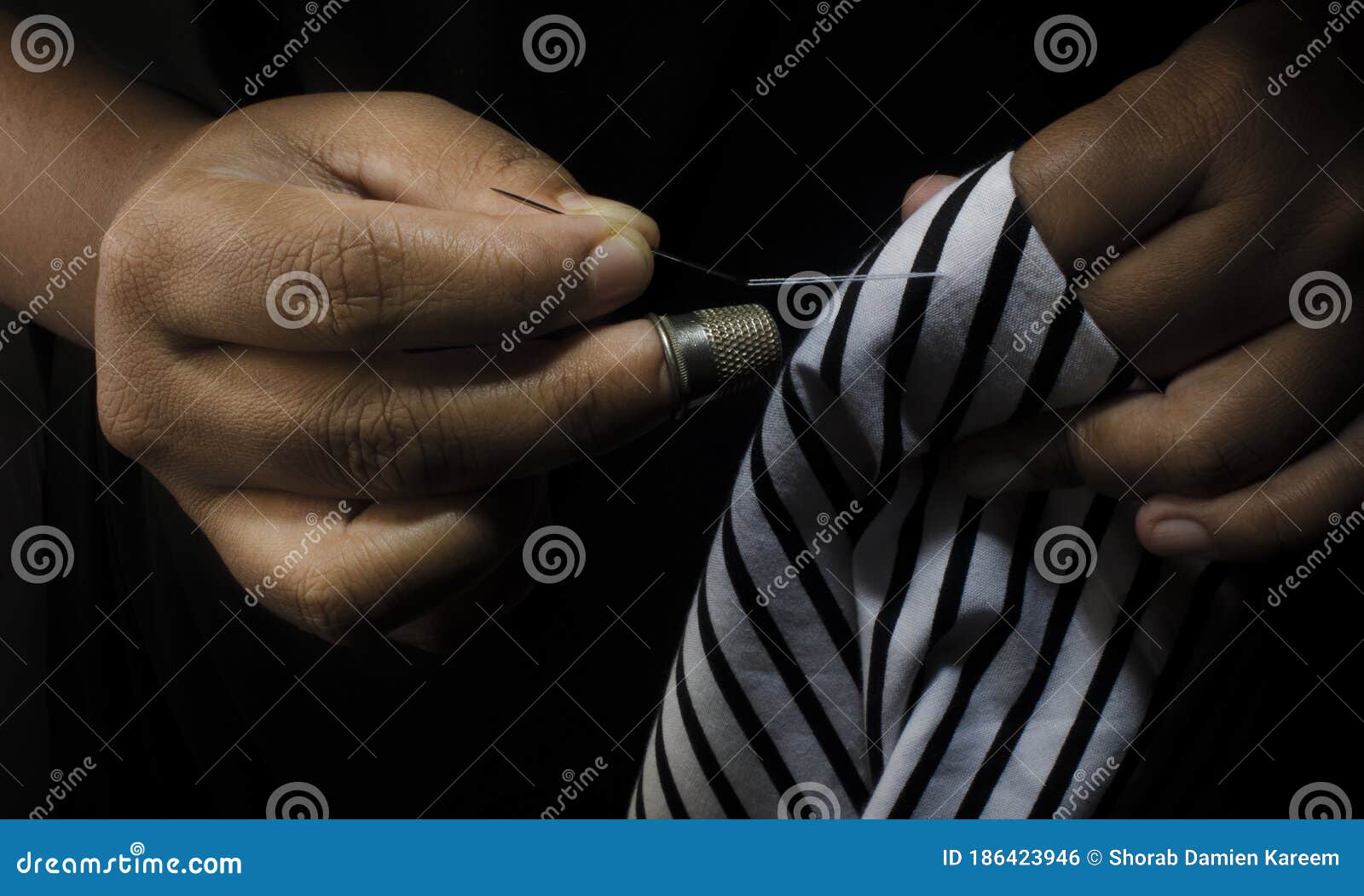 Close Hand Movement. Women Sewing.. on Isolated Black Background ...