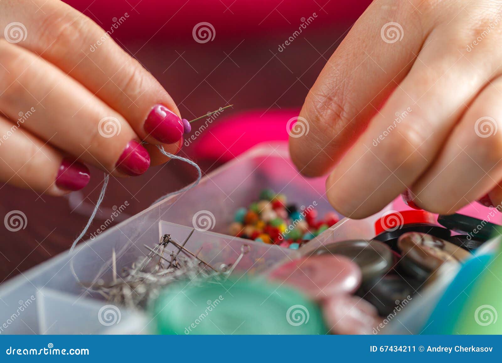 Sewing Craft Needle Textile Thread in Human Finger Stock Image - Image ...