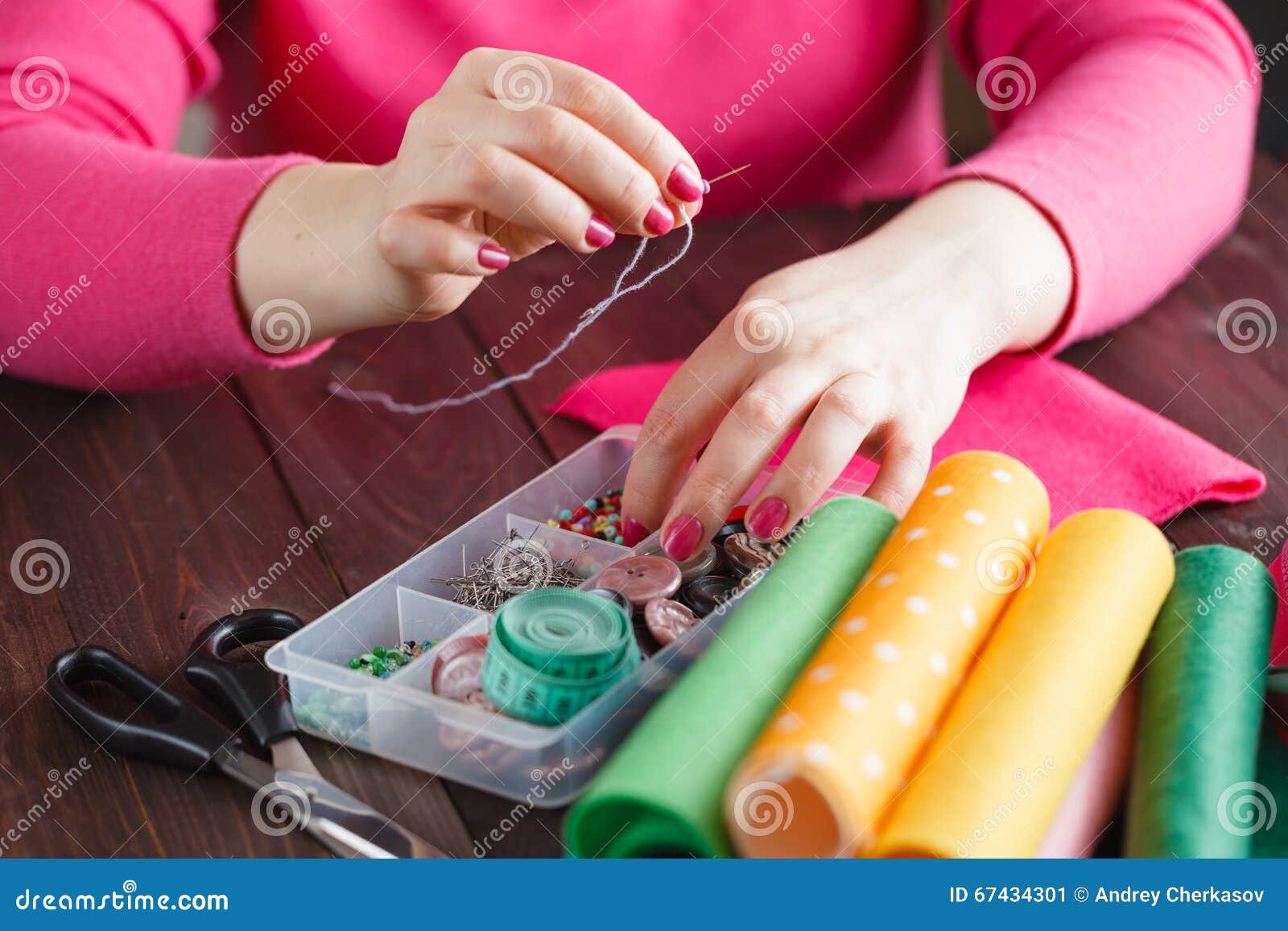 Sewing Craft Needle Textile Thread in Human Finger Stock Image - Image ...