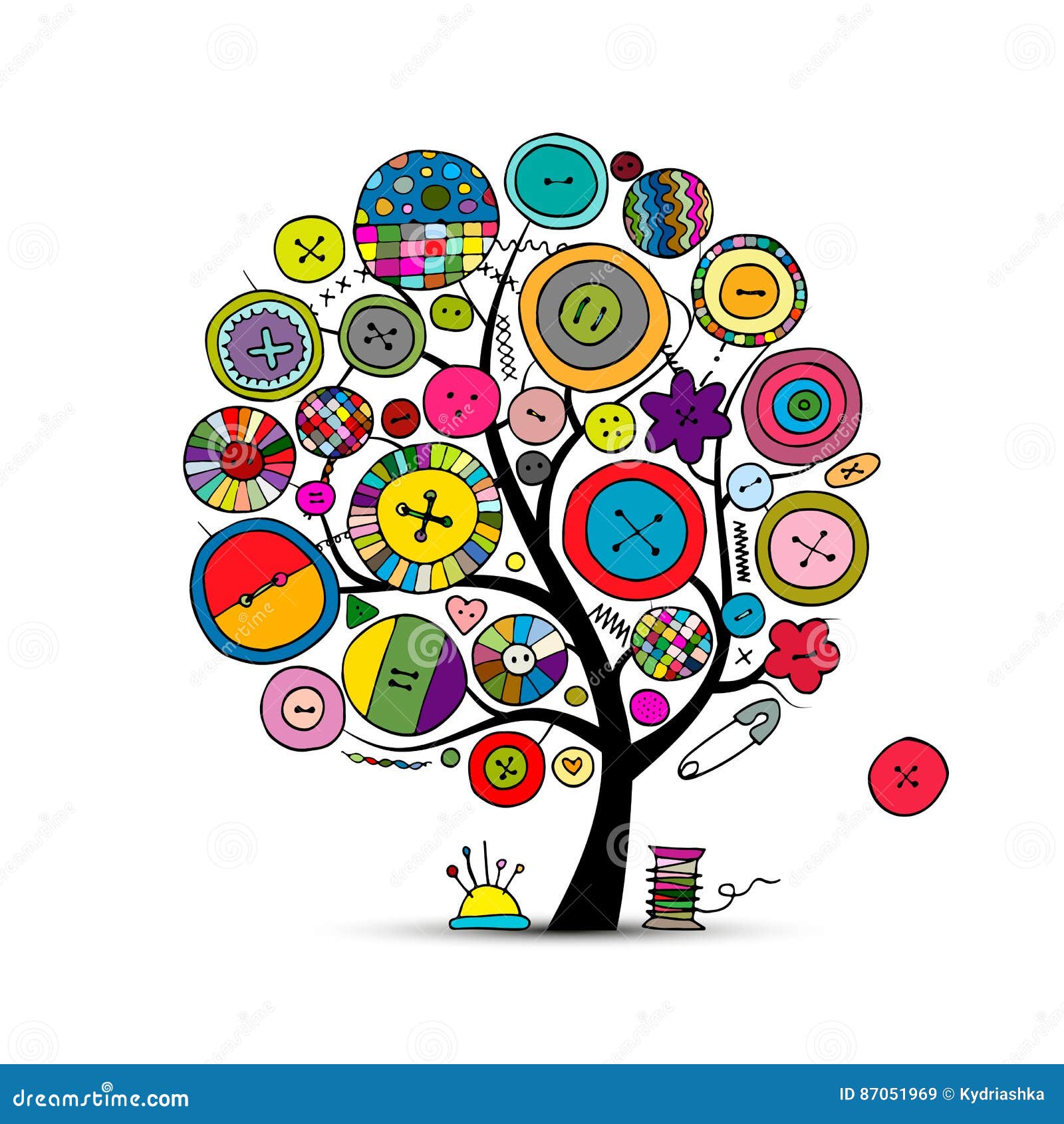 Sewing Crafts, Art Tree. Sketch for Your Design Stock Vector ...