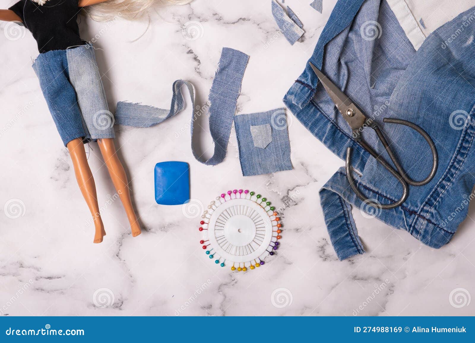 Sewing Doll Clothes from Worn Denim Shorts. Reusing Thing, Resycling ...