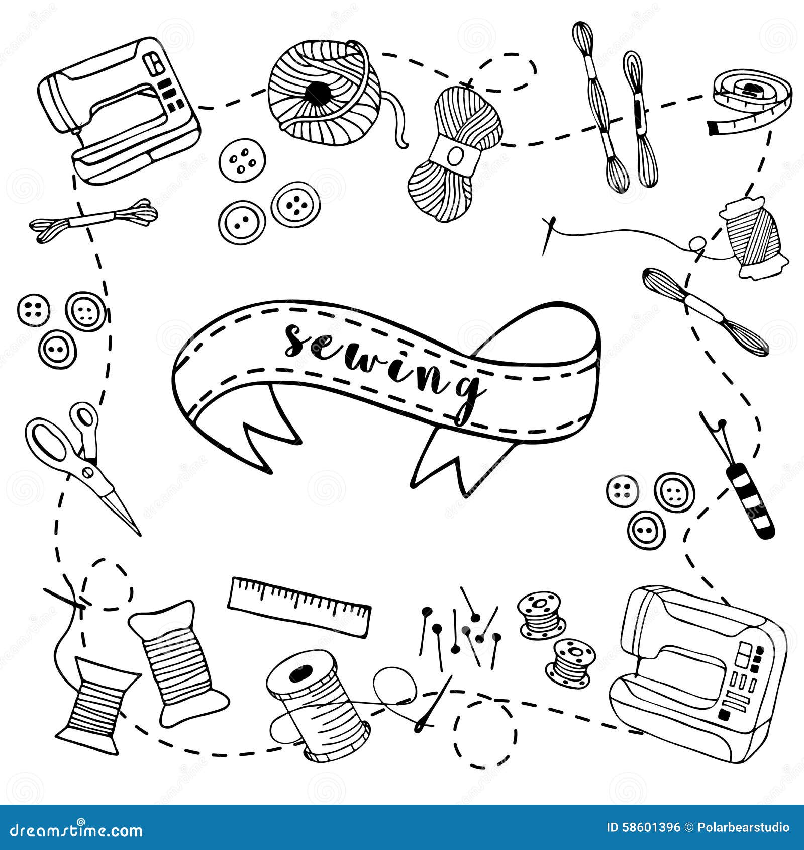 Sewing - Set. Doodle Kit For Fashion Designer To Sew. Tailoring Shop ...