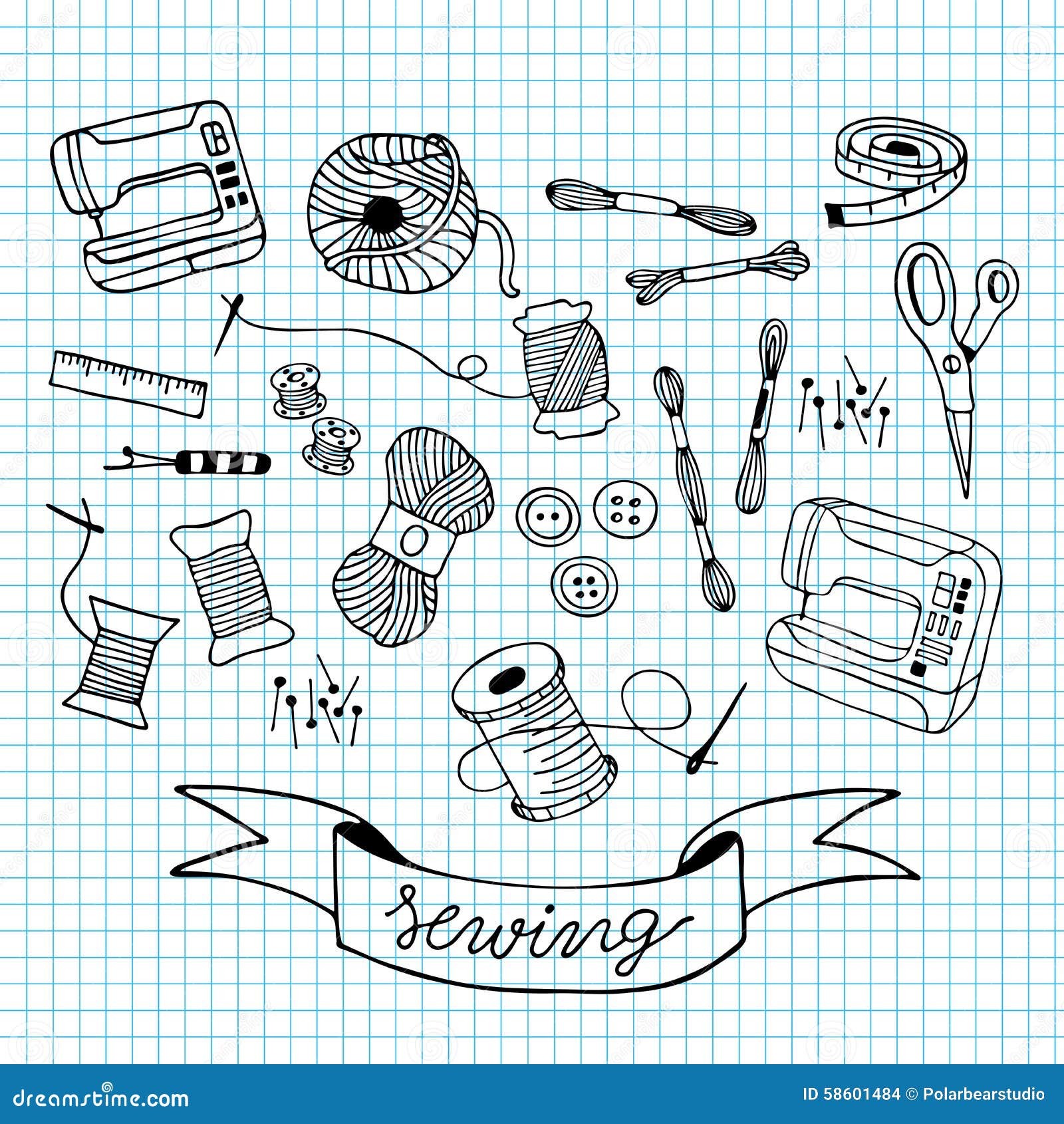 Sewing - Set. Doodle Kit For Fashion Designer To Sew. Tailoring Shop ...
