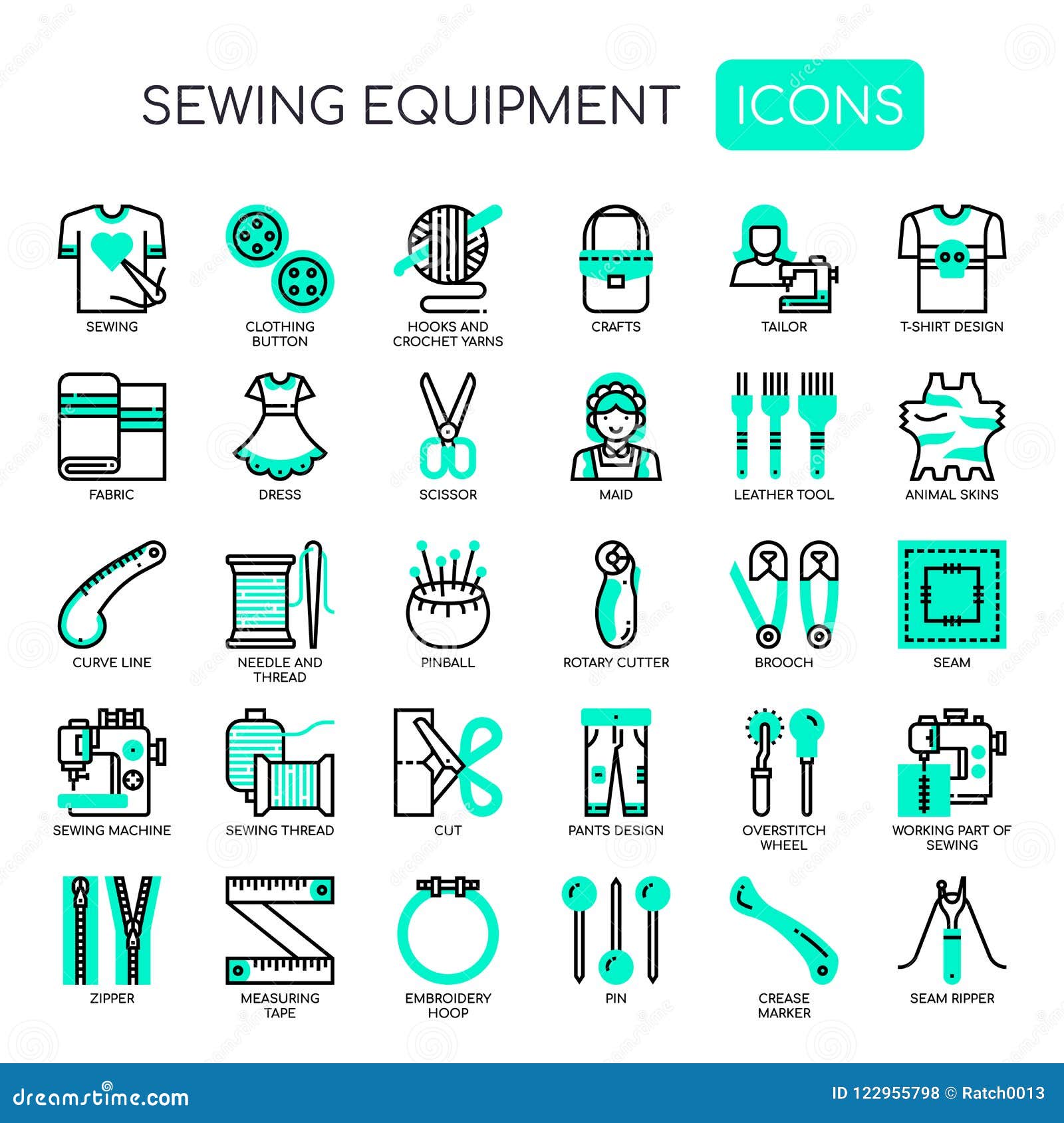 Sewing Elements , Pixel Perfect Icons Stock Vector - Illustration of ...