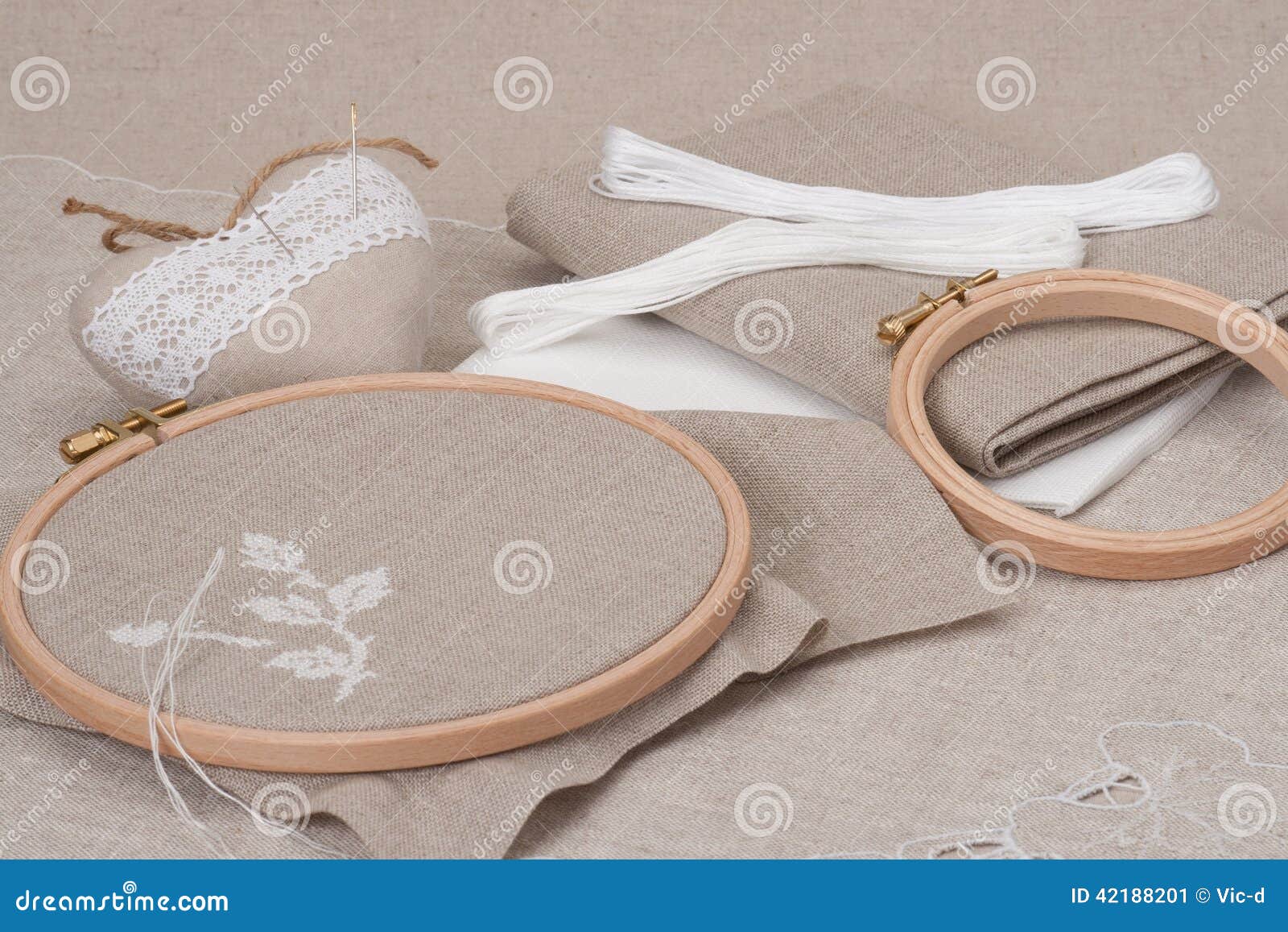 Sewing and Embroidery Craft Kit. Natural Linen Stock Image - Image of ...