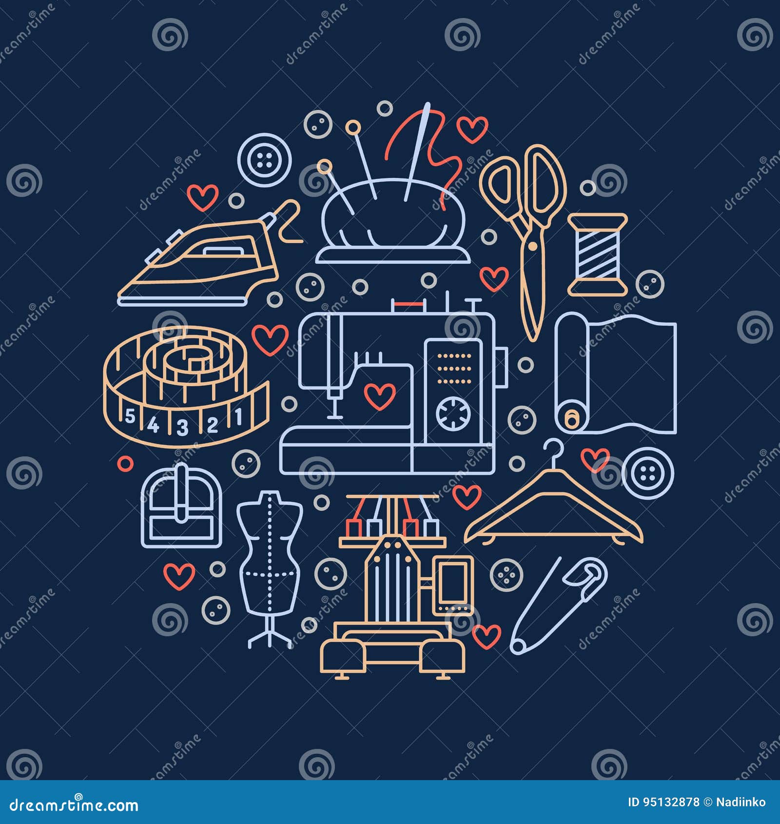 Sewing Equipment Hand Made Supplies Banner Illustration Vector Line