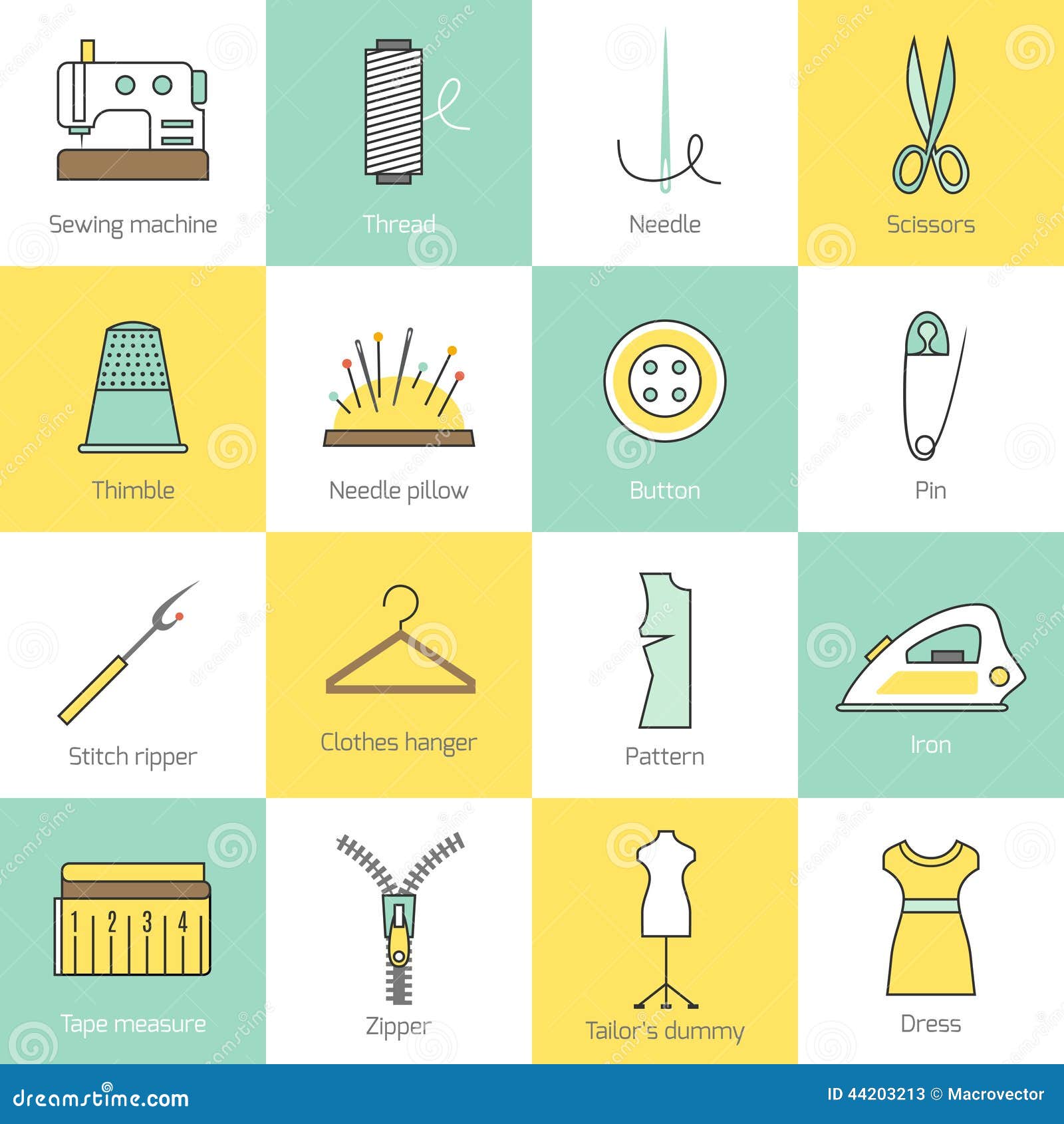 Sewing Equipment Icons Stock Vector Illustration Of Machine 44203213
