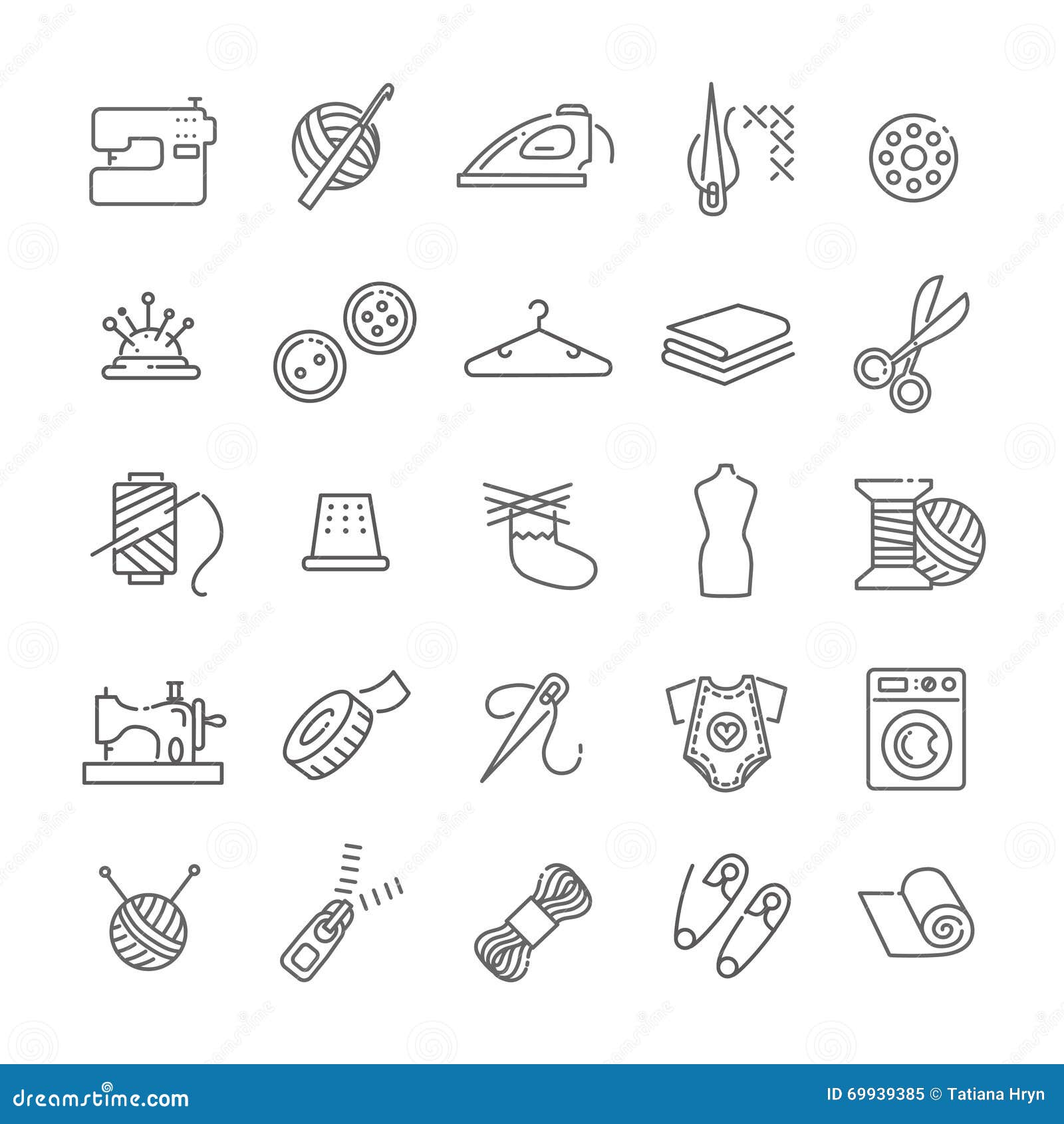 Sewing Equipment And Needlework Icons Set Stock Vector Illustration