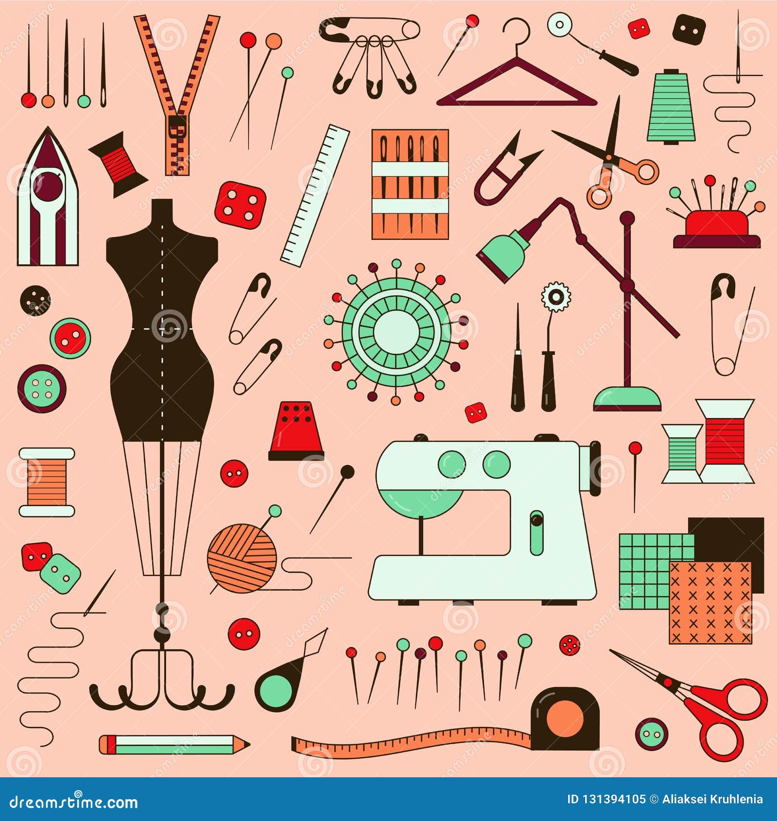 Sewing Equipment And Tailor Needlework Elements Stock Vector