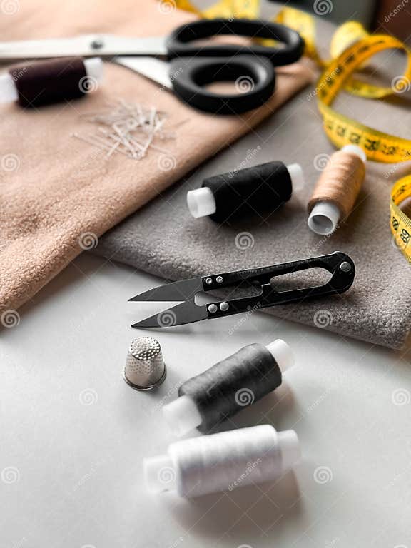 Sewing Essentials. Threads, Scissors, and Fabric for Tailoring and Diy ...