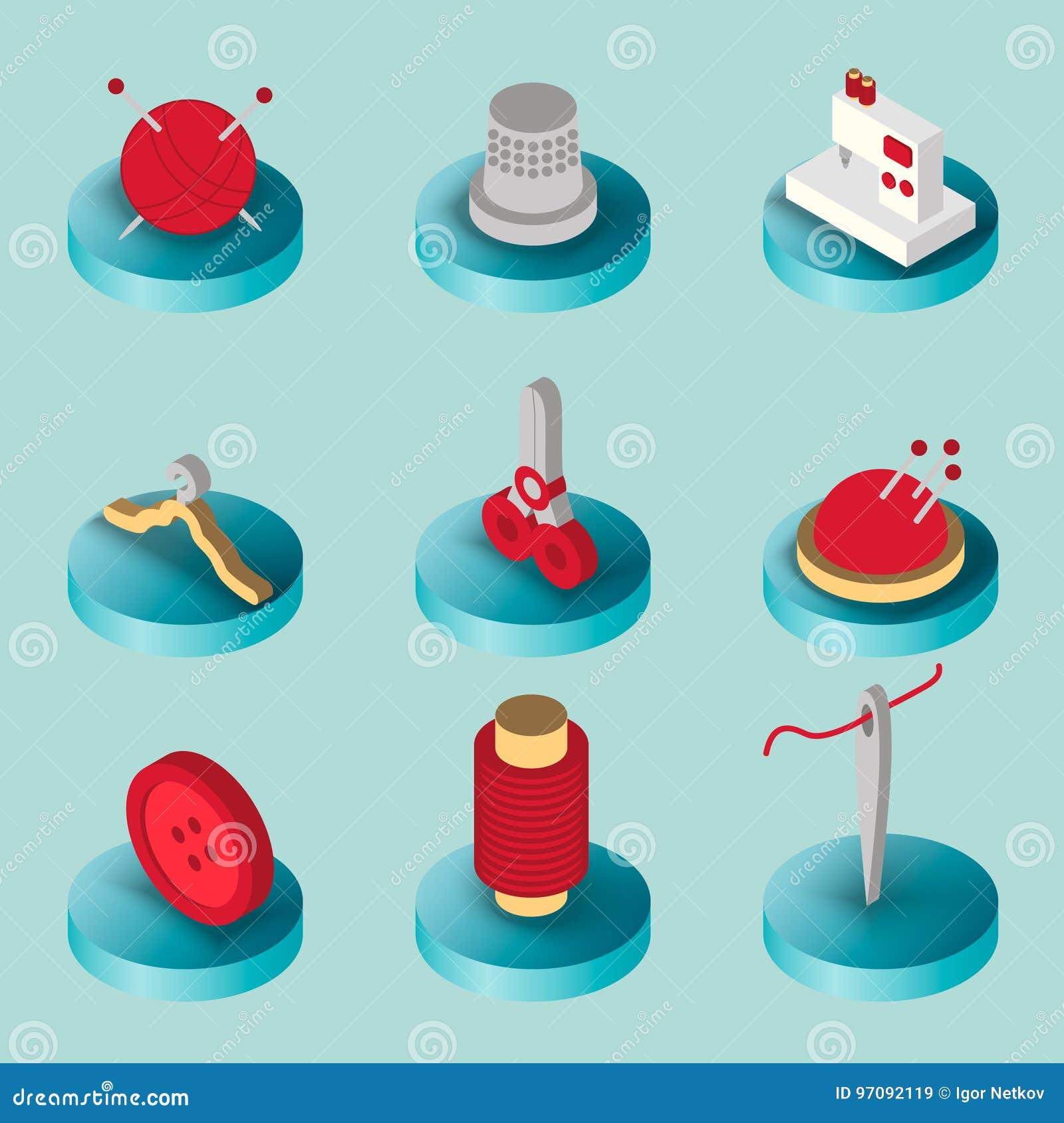 Sewing Flat Isometric Icons Stock Vector Illustration Of Handcraft