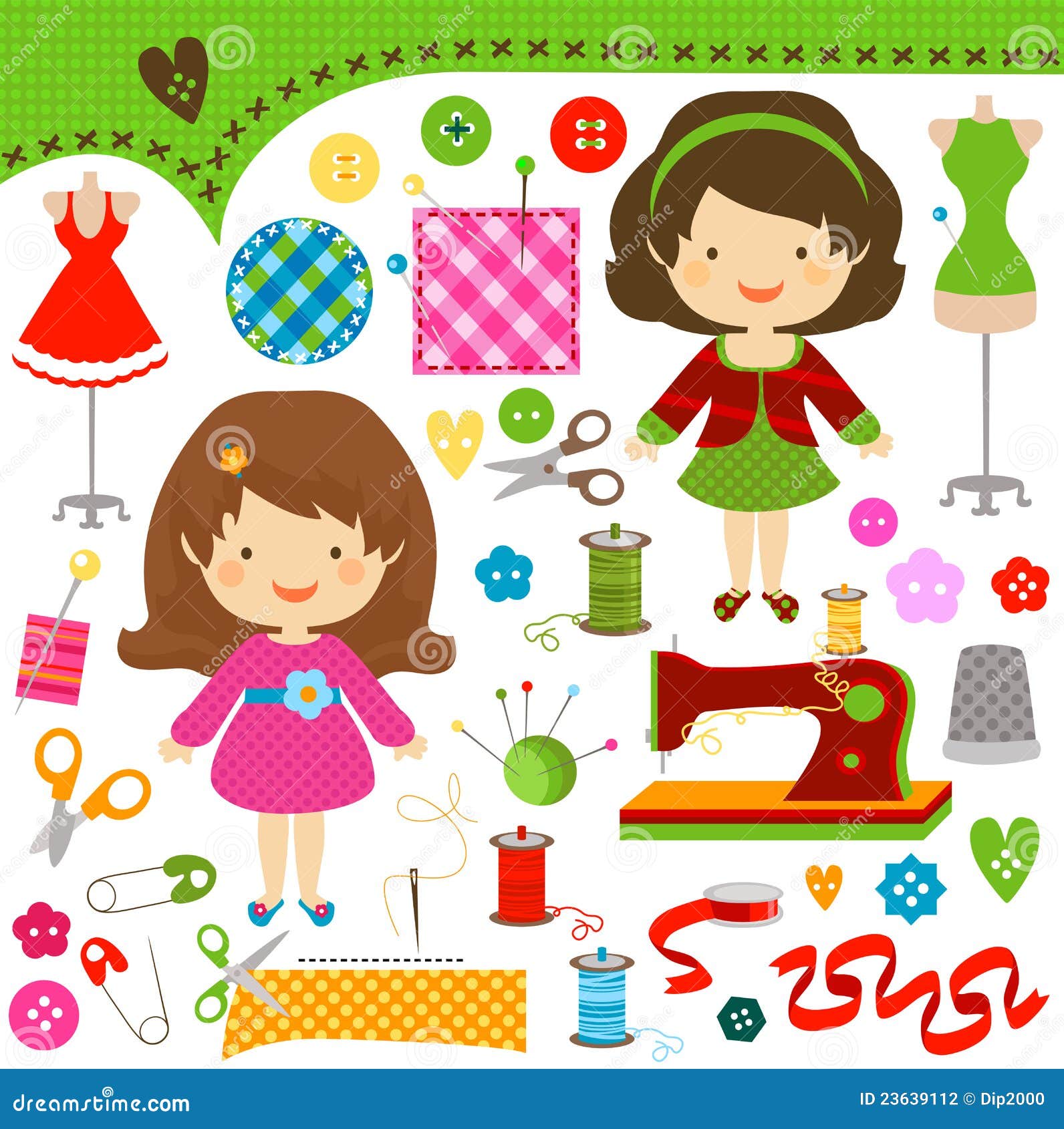 Sewing girls stock vector. Illustration of mannequin - 23639112