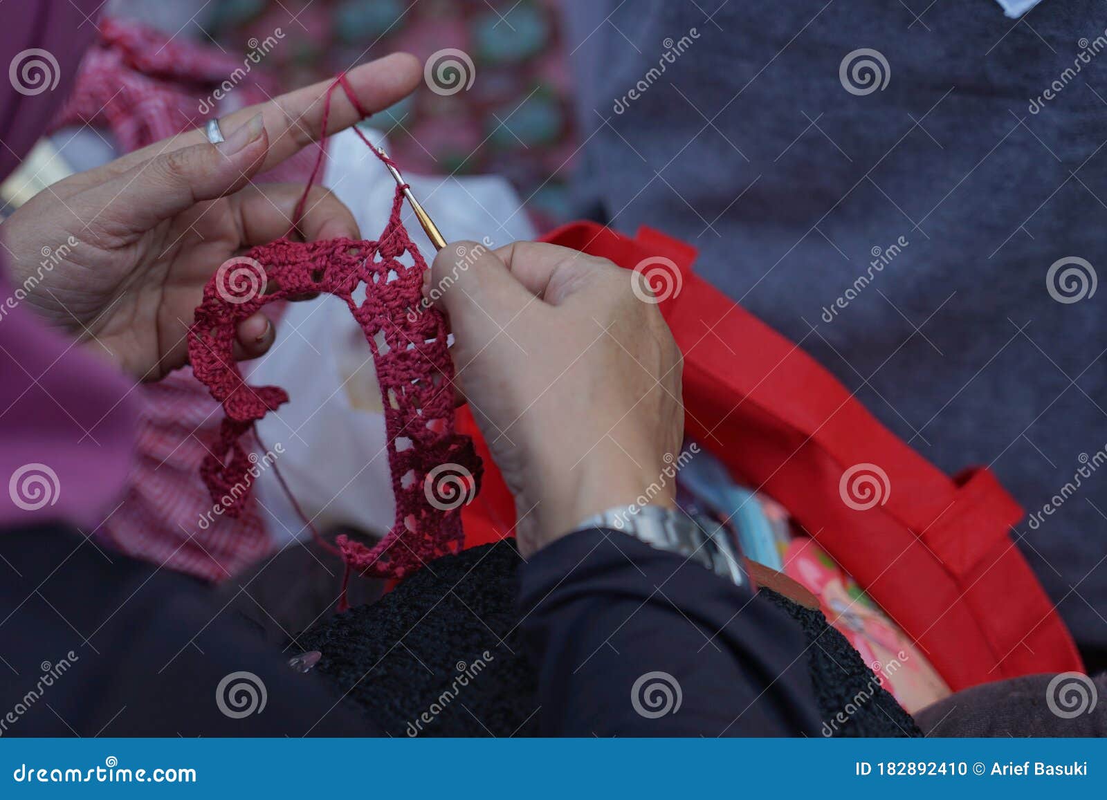 Sewing by hand stock photo. Image of dress, child, pink - 182892410