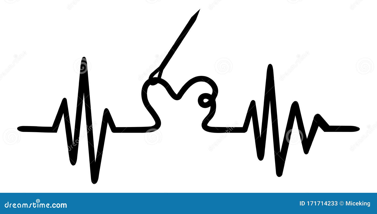 Sewing Heartbeat with Needle and Heart Stock Vector - Illustration of ...