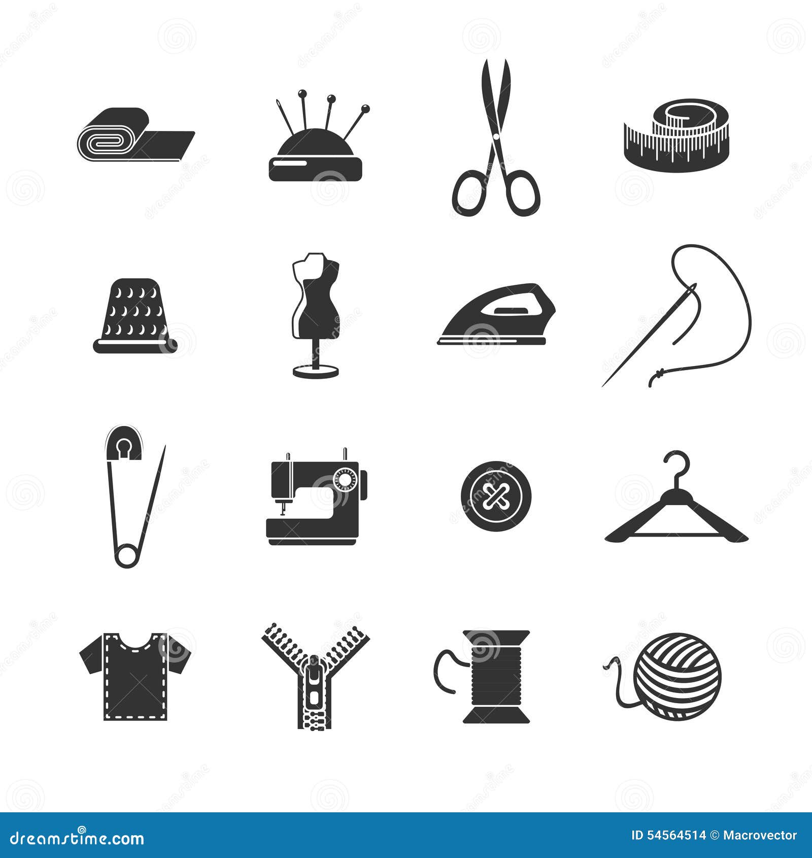 Sewing Icon Black Set stock vector. Illustration of embroidery - 54564514