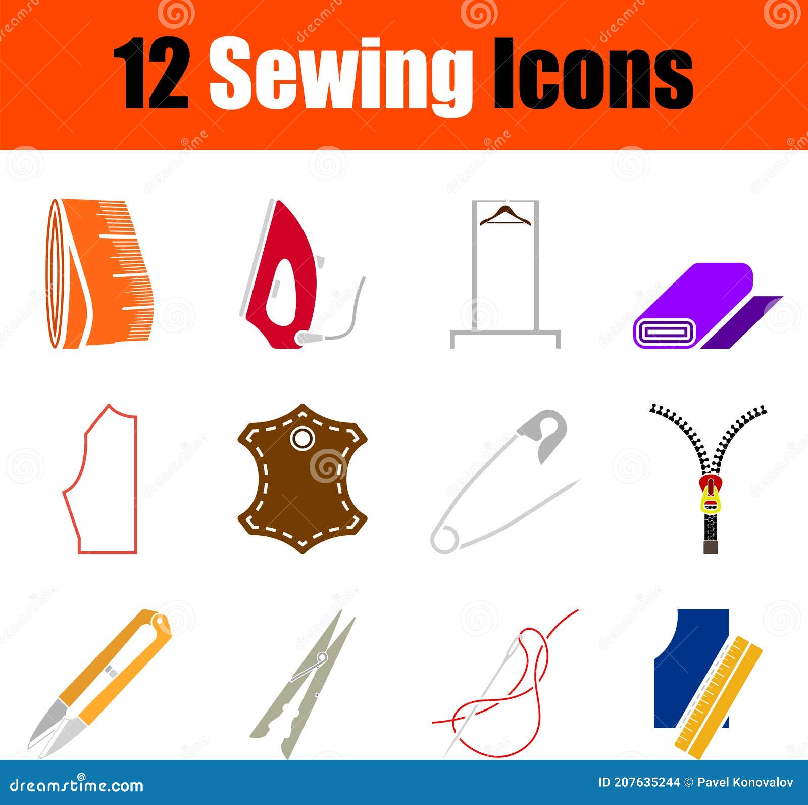 Sewing Icon Set stock vector. Illustration of flat, pattern - 207635244