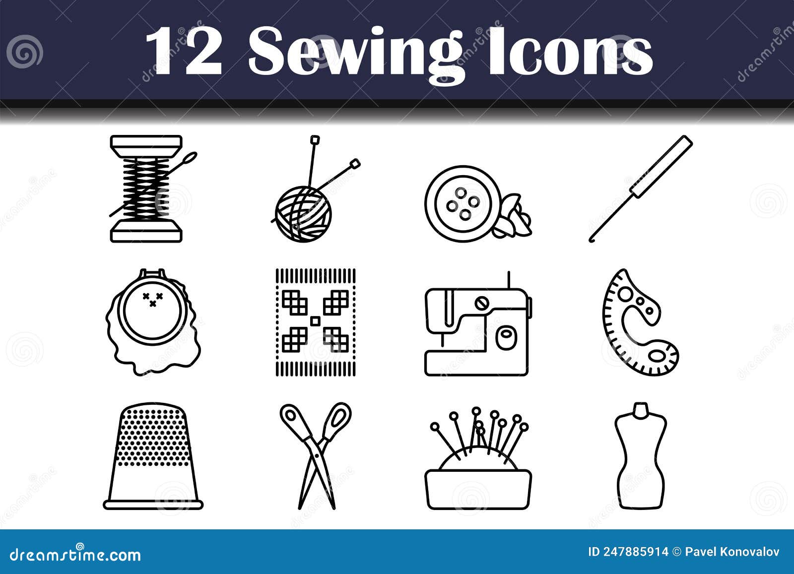 Sewing Icon Set stock vector. Illustration of lineart - 247885914