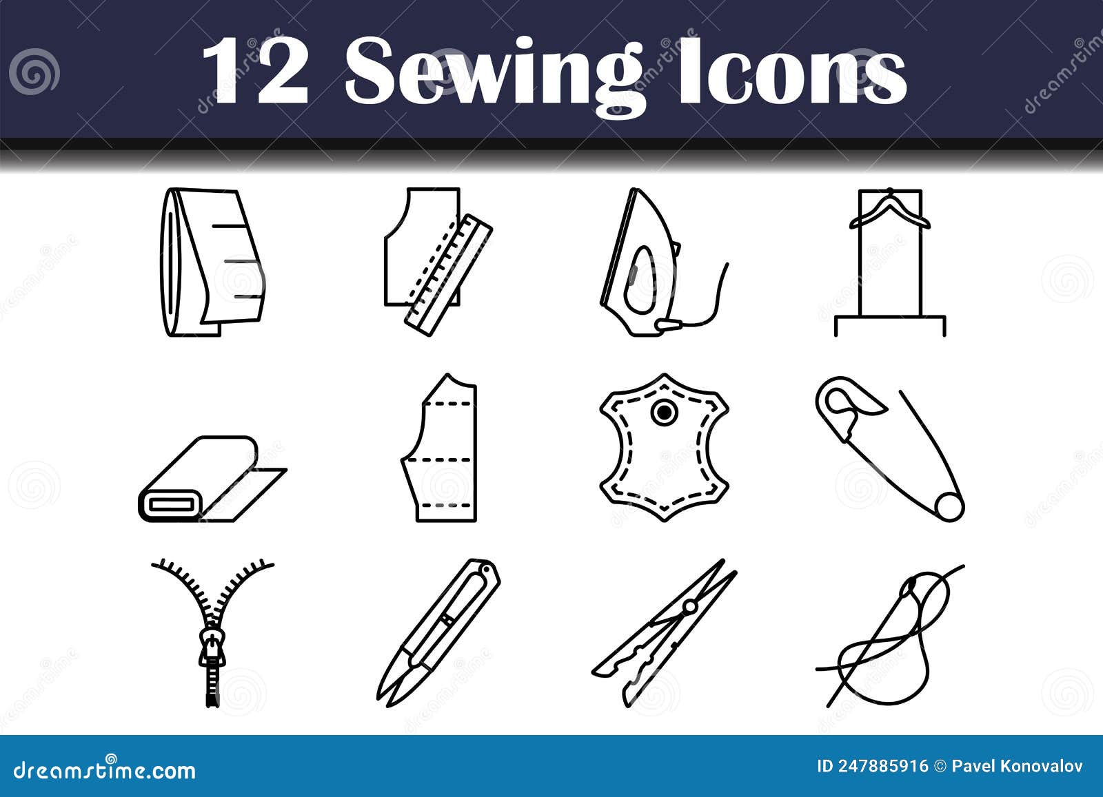 Sewing Icon Set stock vector. Illustration of caticons - 247885916