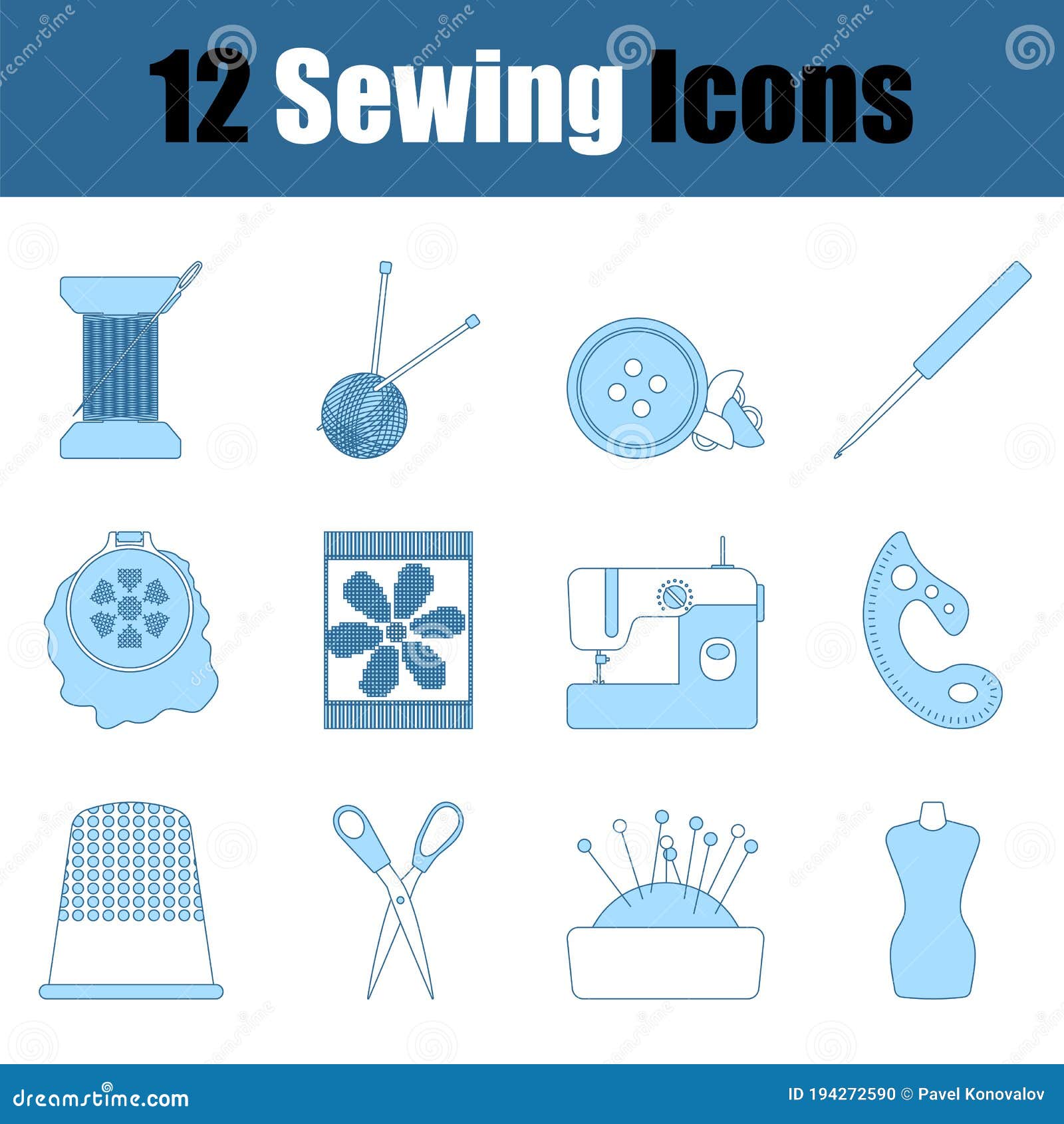 Sewing Icon Set stock vector. Illustration of pins, tailoring - 194272590