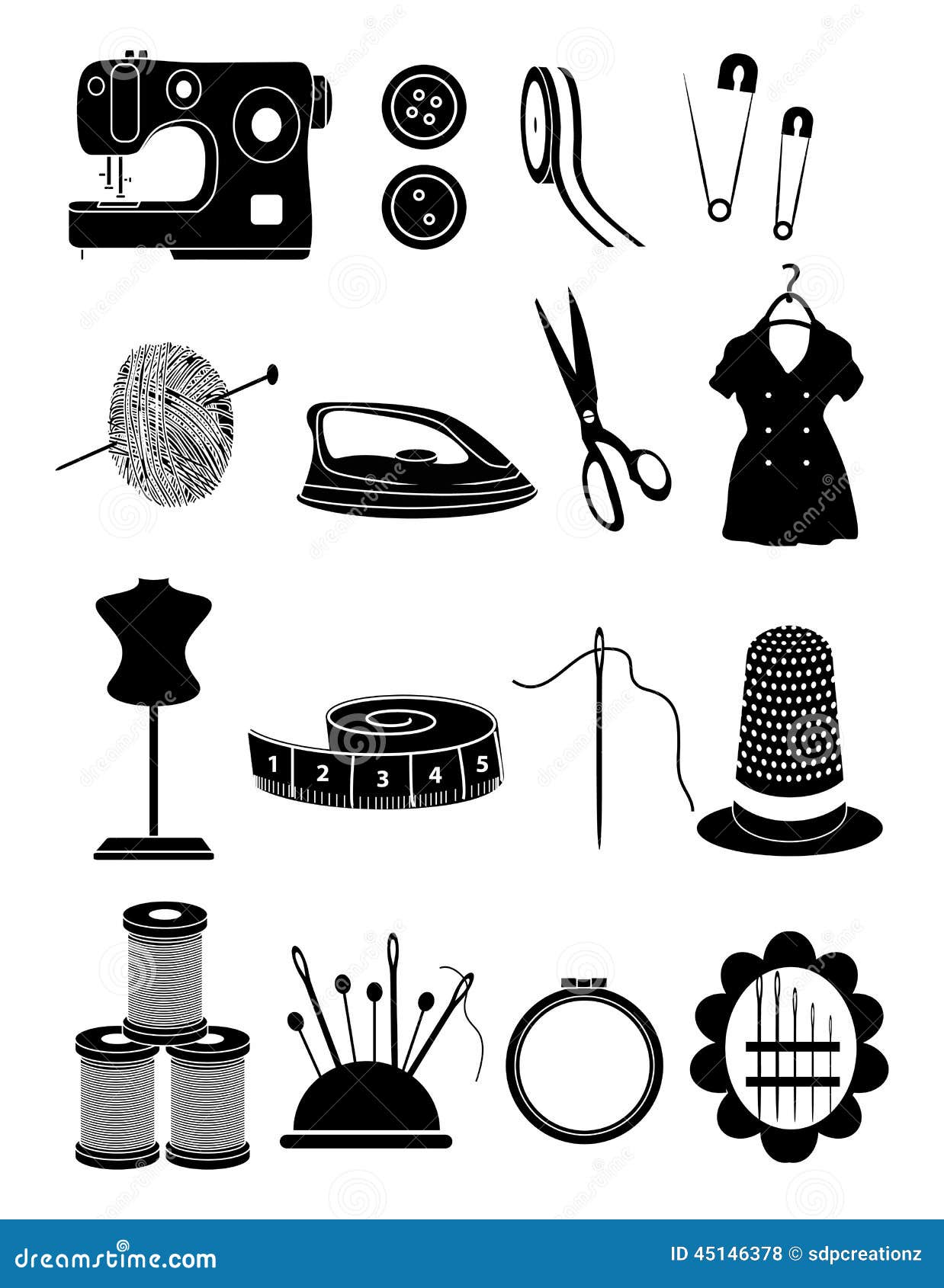 Sewing icons set stock vector. Illustration of sewing - 45146378