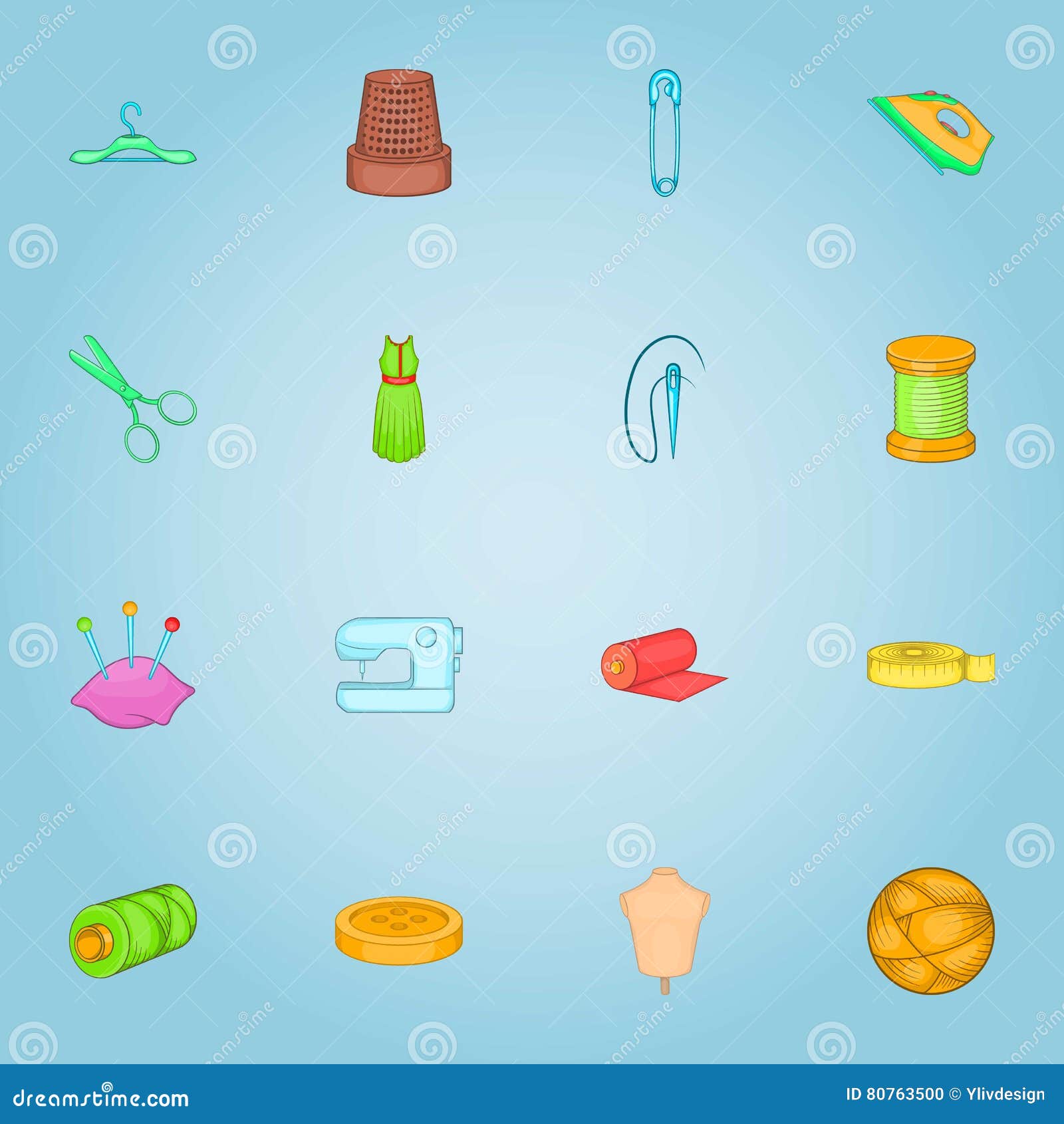 Sewing Icons Set, Cartoon Style Stock Vector - Illustration of dress ...