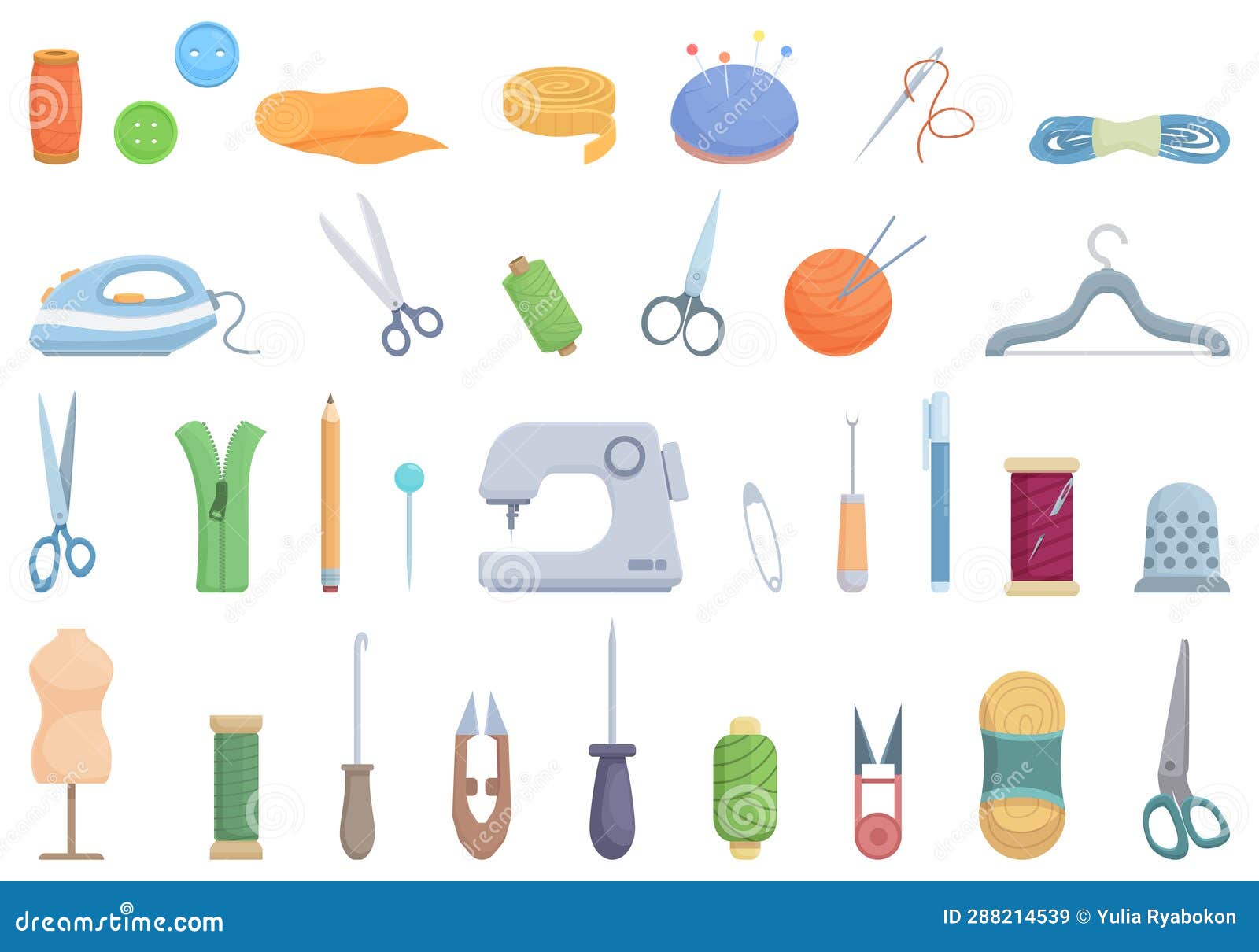 Sewing Icons Set Cartoon . Kit Tool Stock Illustration - Illustration ...