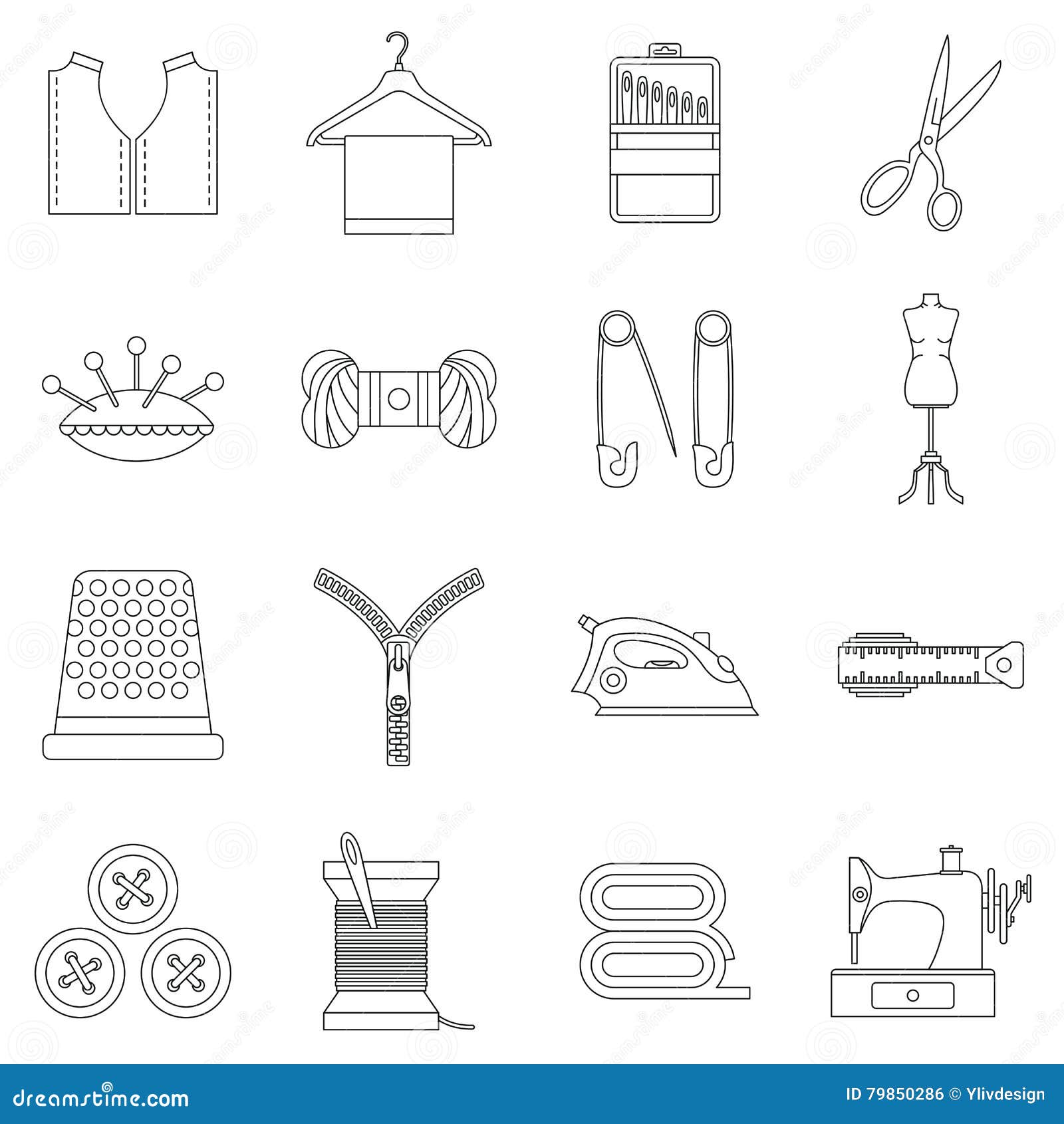 Sewing Icons Set, Outline Style Stock Vector - Illustration of business ...