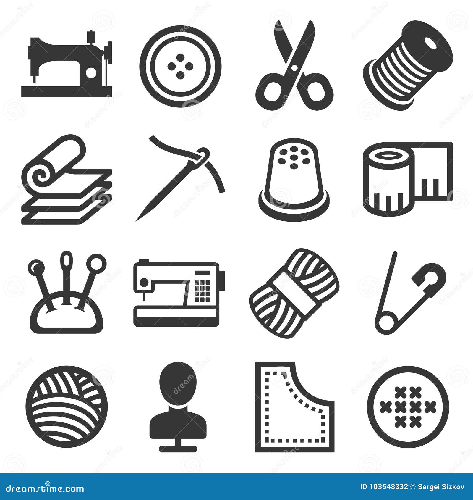 Sewing Icons Set on White Background. Vector Stock Vector ...