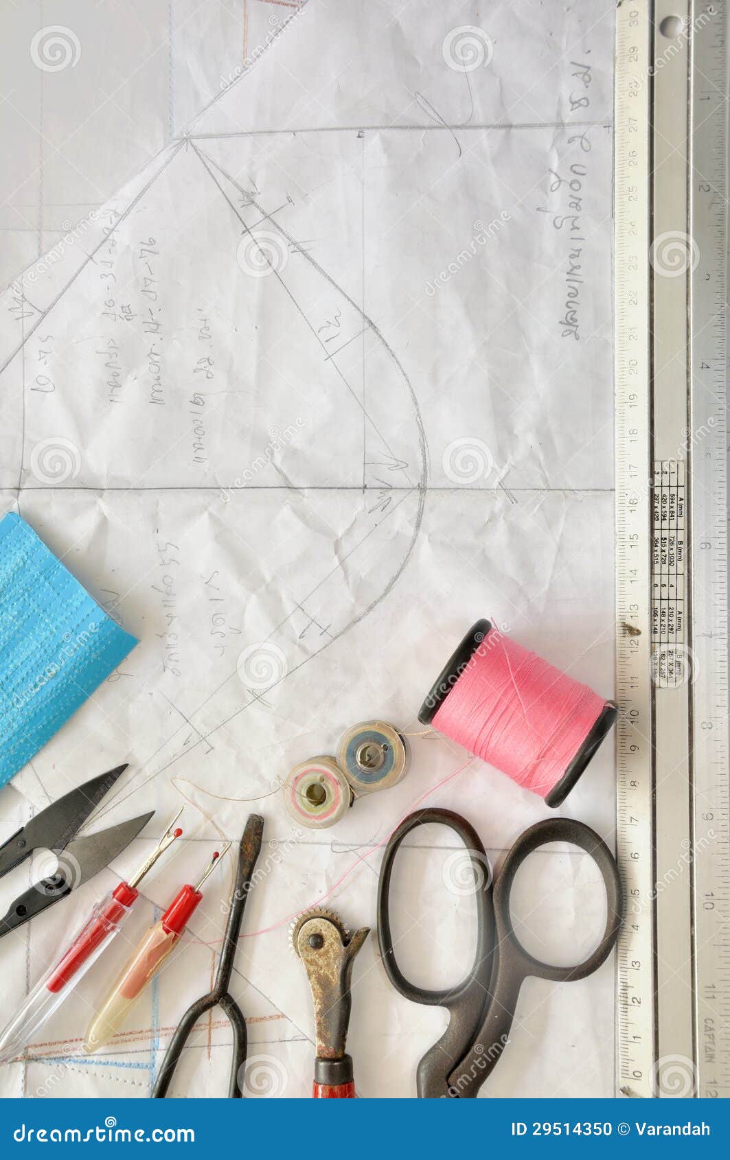 Sewing Instrument on Pattern Stock Photo - Image of line, craft: 29514350