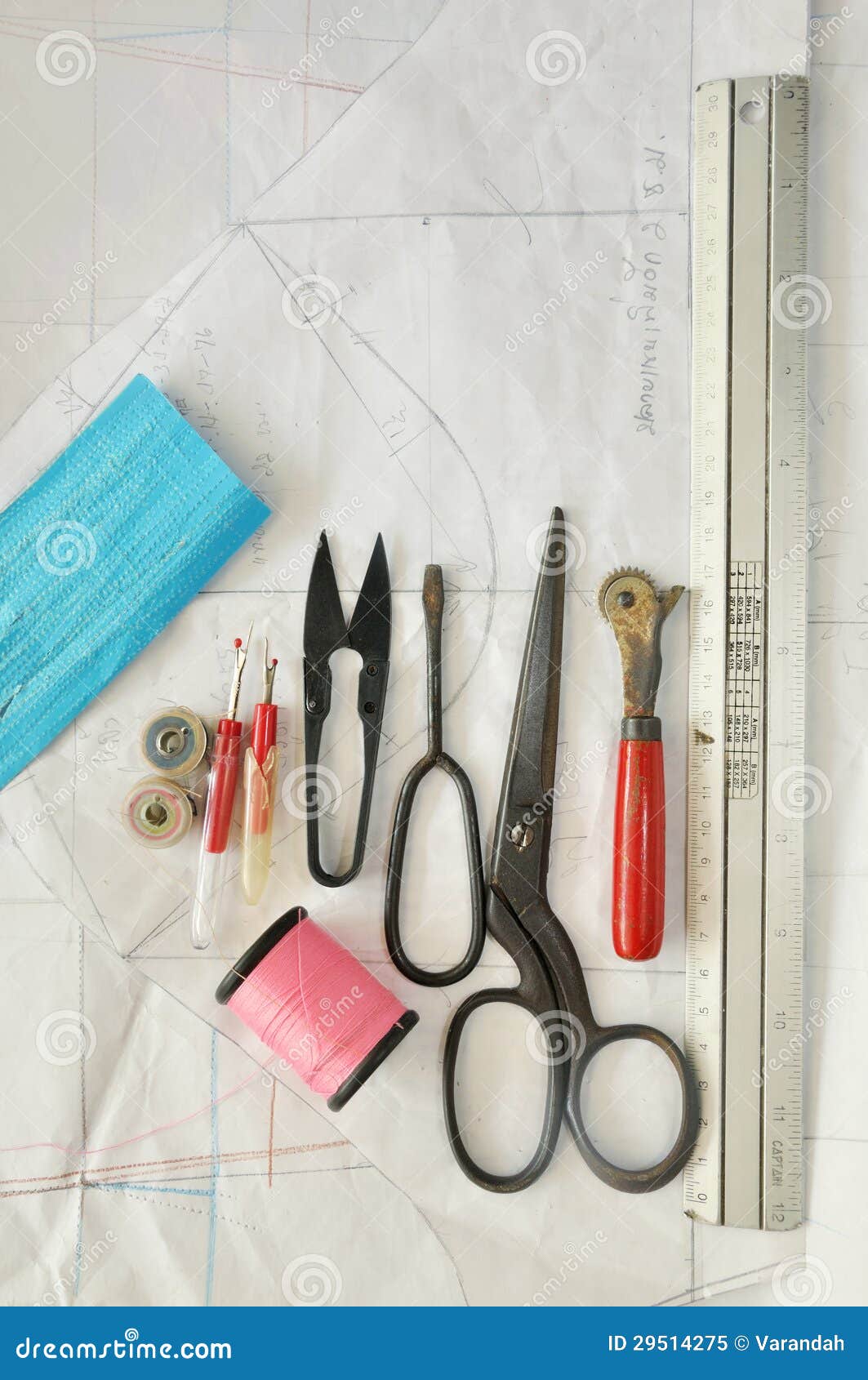 Sewing Instrument on Sewing Pattern Stock Image - Image of creativity ...