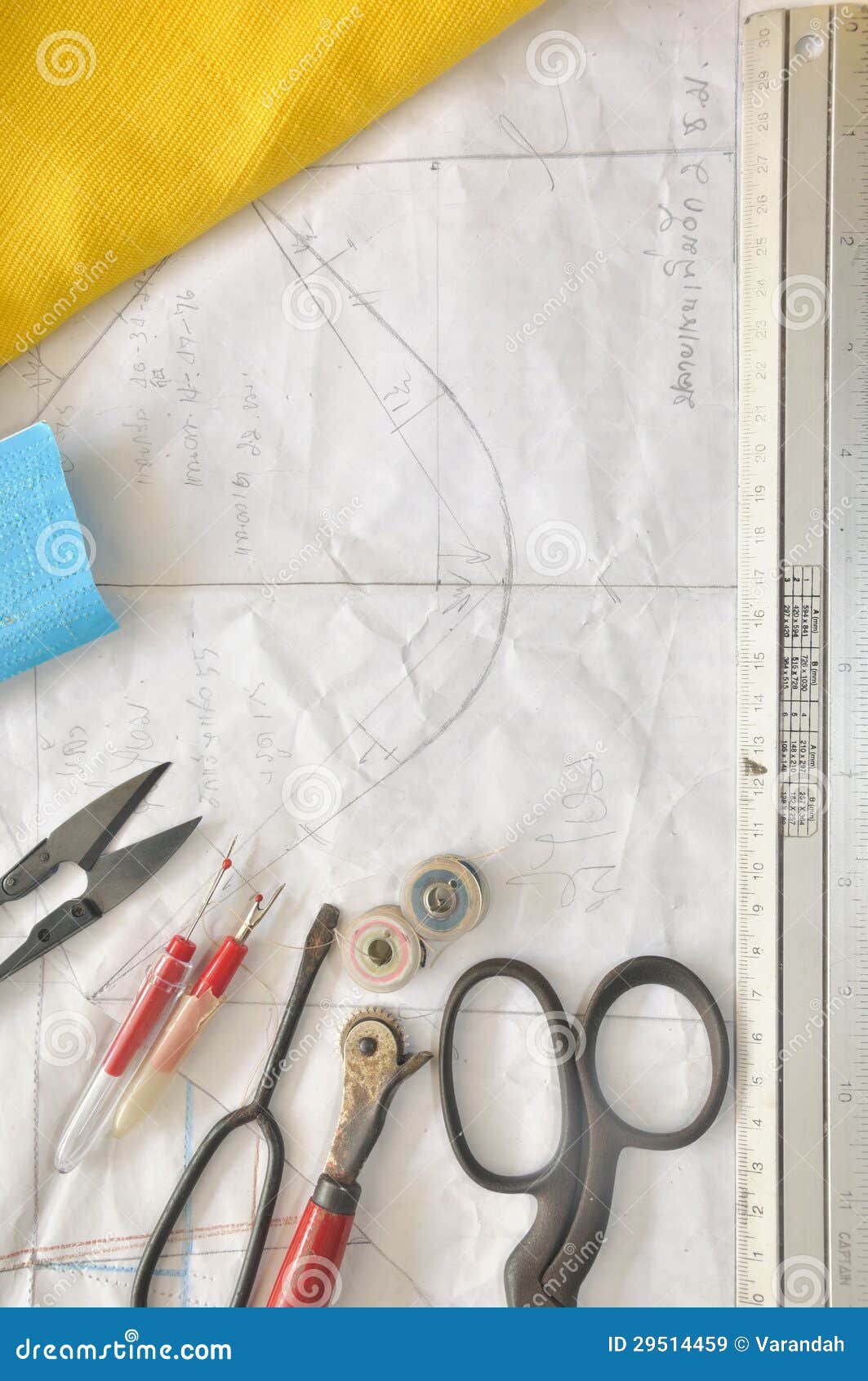 Sewing Instrument on Sewing Pattern Stock Image - Image of fabric ...