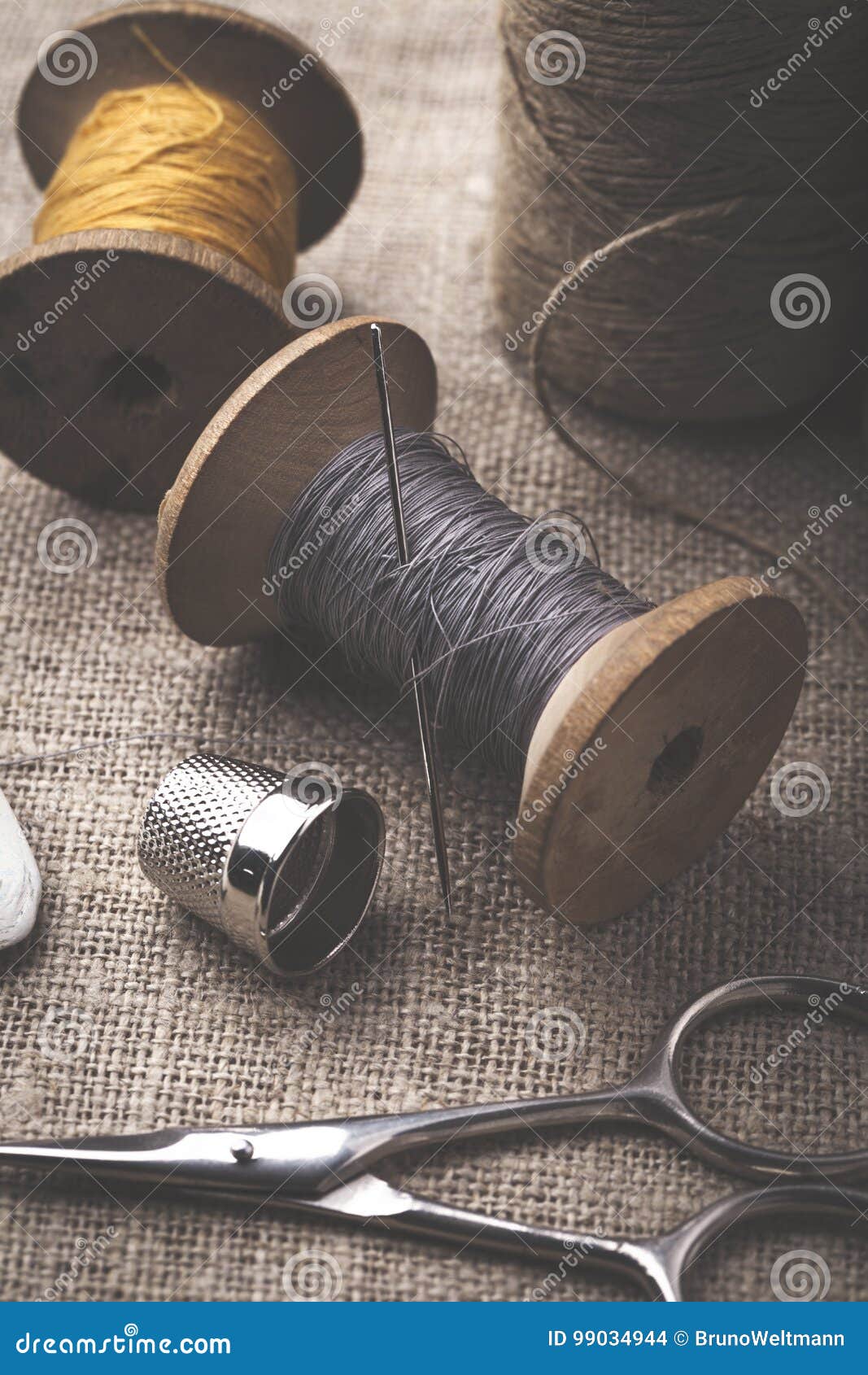 Sewing Instruments, Threads, Needles, Bobbins and Materials. Stock ...