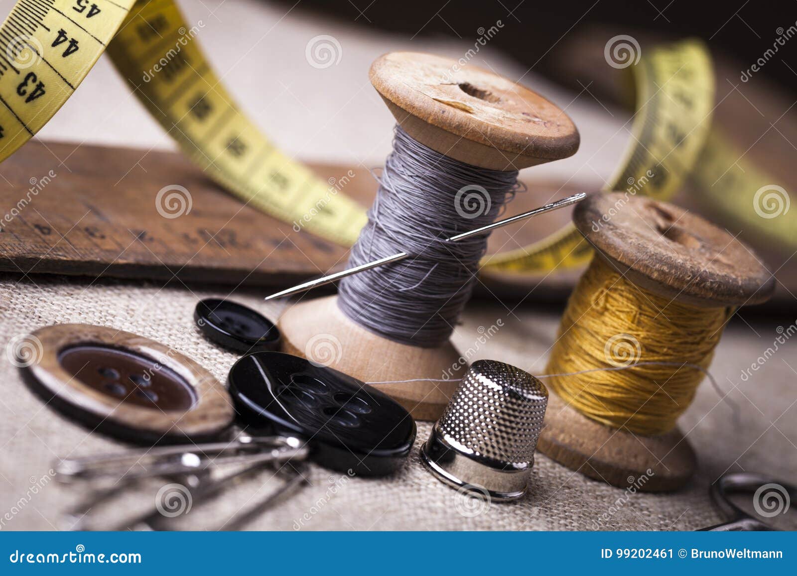 Sewing Instruments, Threads, Needles, Bobbins and Materials. Stock ...