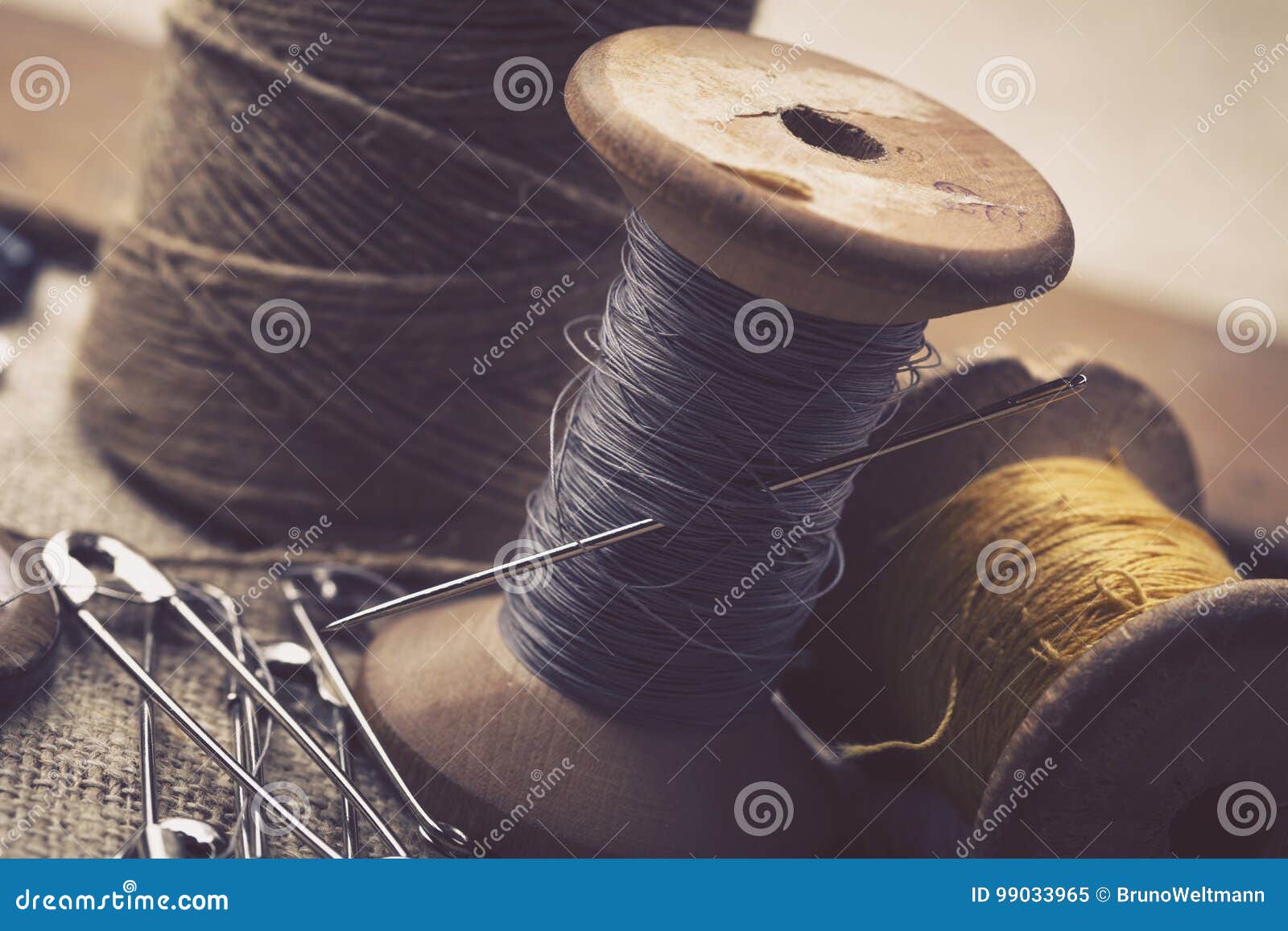Sewing Instruments, Threads, Needles, Bobbins and Materials. Stock ...