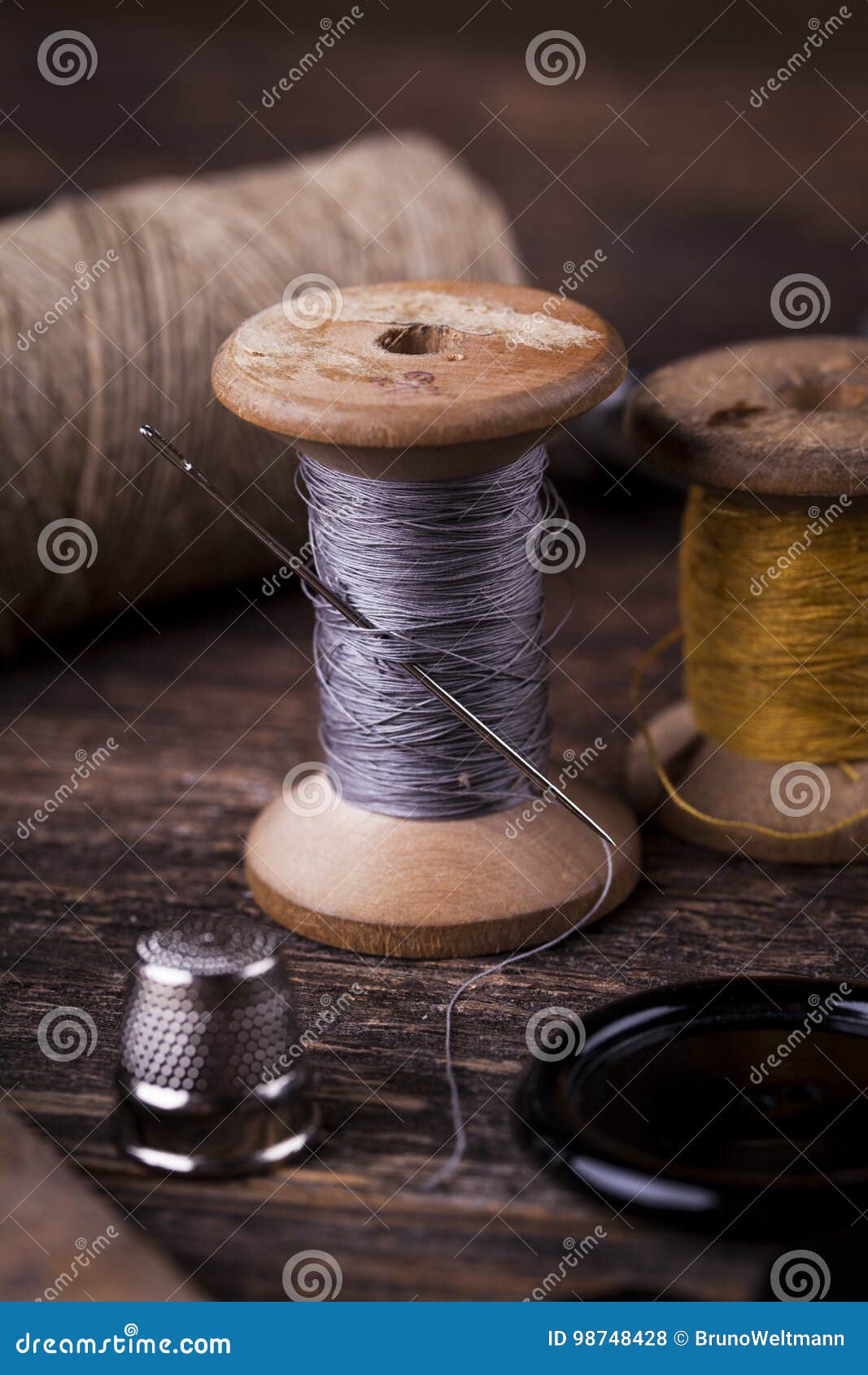 Sewing Instruments, Threads, Needles in Vintaae Style Stock Photo ...