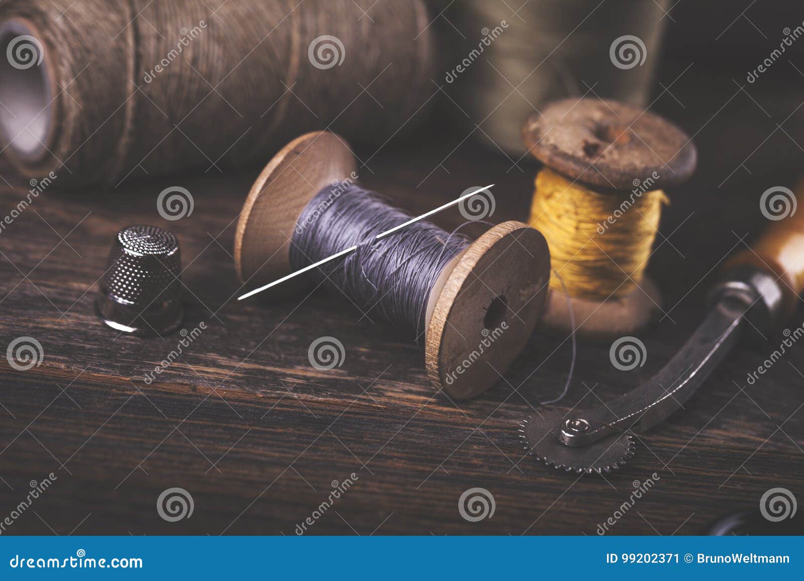 Sewing Instruments, Threads, Needles in Vintaae Style Stock Image ...