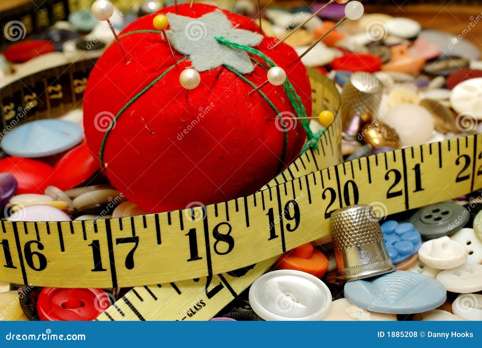 Sewing Items: Retro Tailoring Scissors, Measuring Tape, Wooden Spools ...