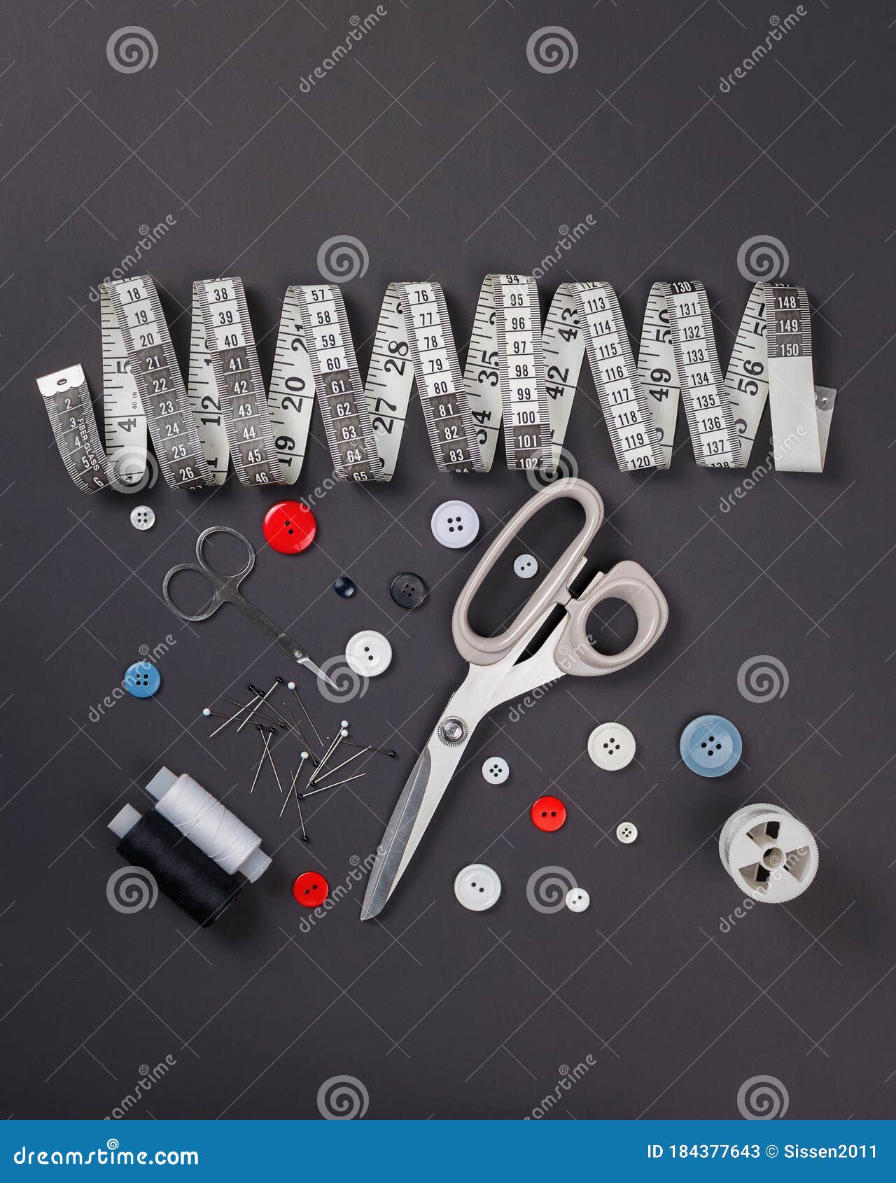 Sewing Items on a Black Background from Above Stock Image - Image of ...